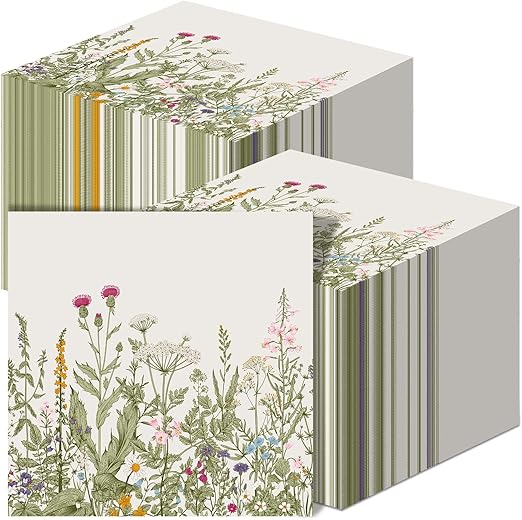 Amazon.com: Sinmoe 200 Pcs Wildflower Luncheon Paper Napkins Floral ...