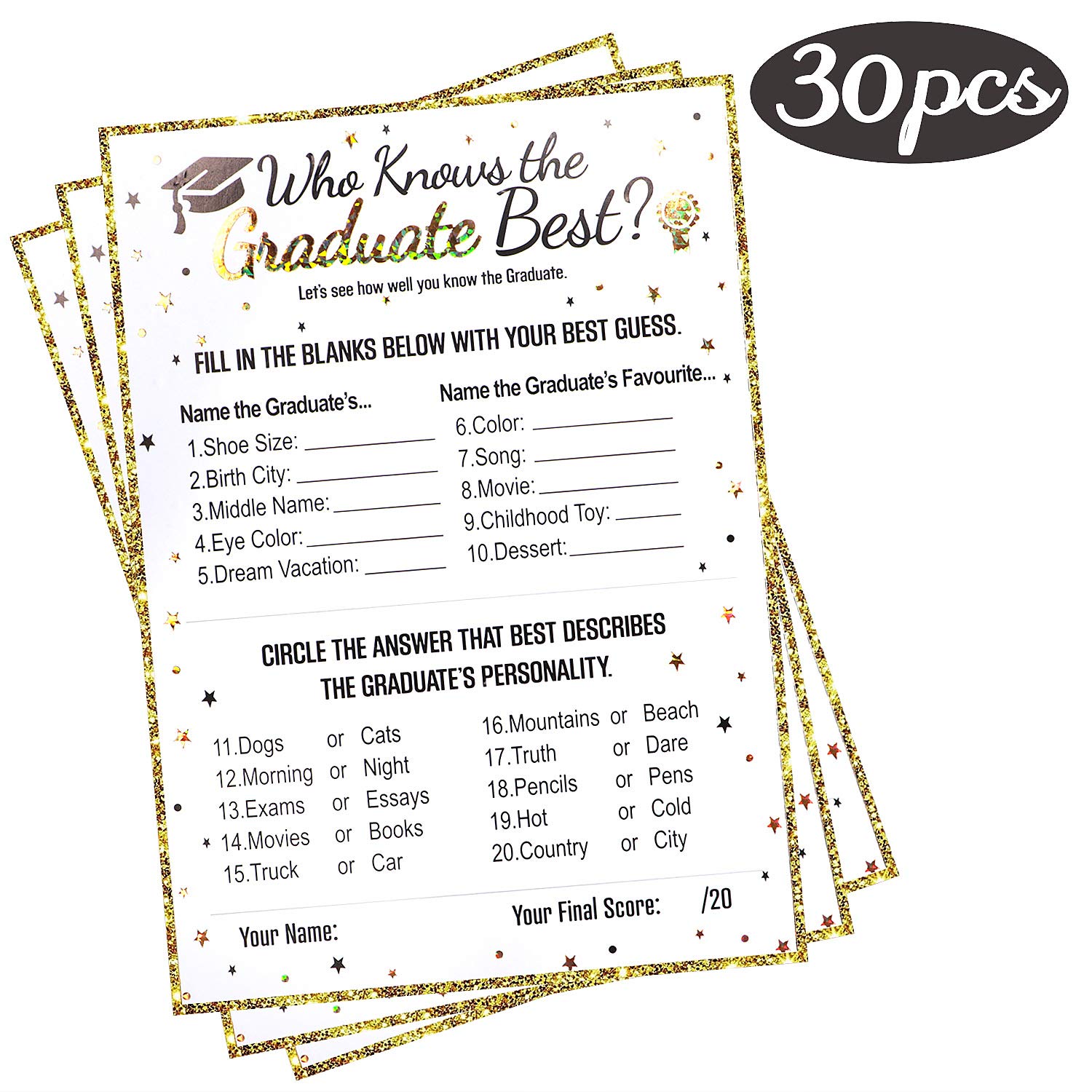 Buy 30 Pcs Graduation Party Game Cards Who Knows Grad Best Graduation ...