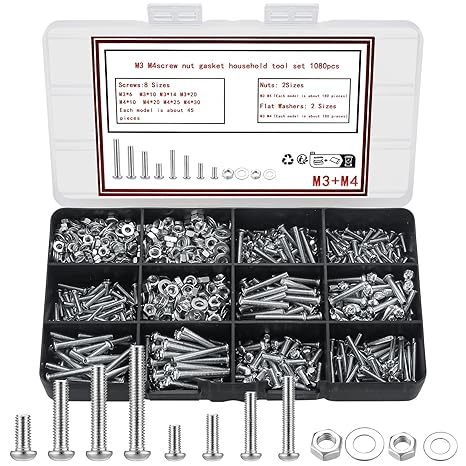 WUJIAQIU M3 M4 Schrauben Set, 1080 Stk Linsenkopfschrauben Muttern Set mit Unterlegscheiben Set ...