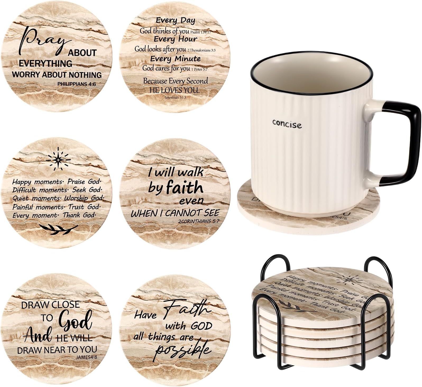 Amazon.com: Dandat 12 Pcs Christian Coasters for Drinks with Bible ...