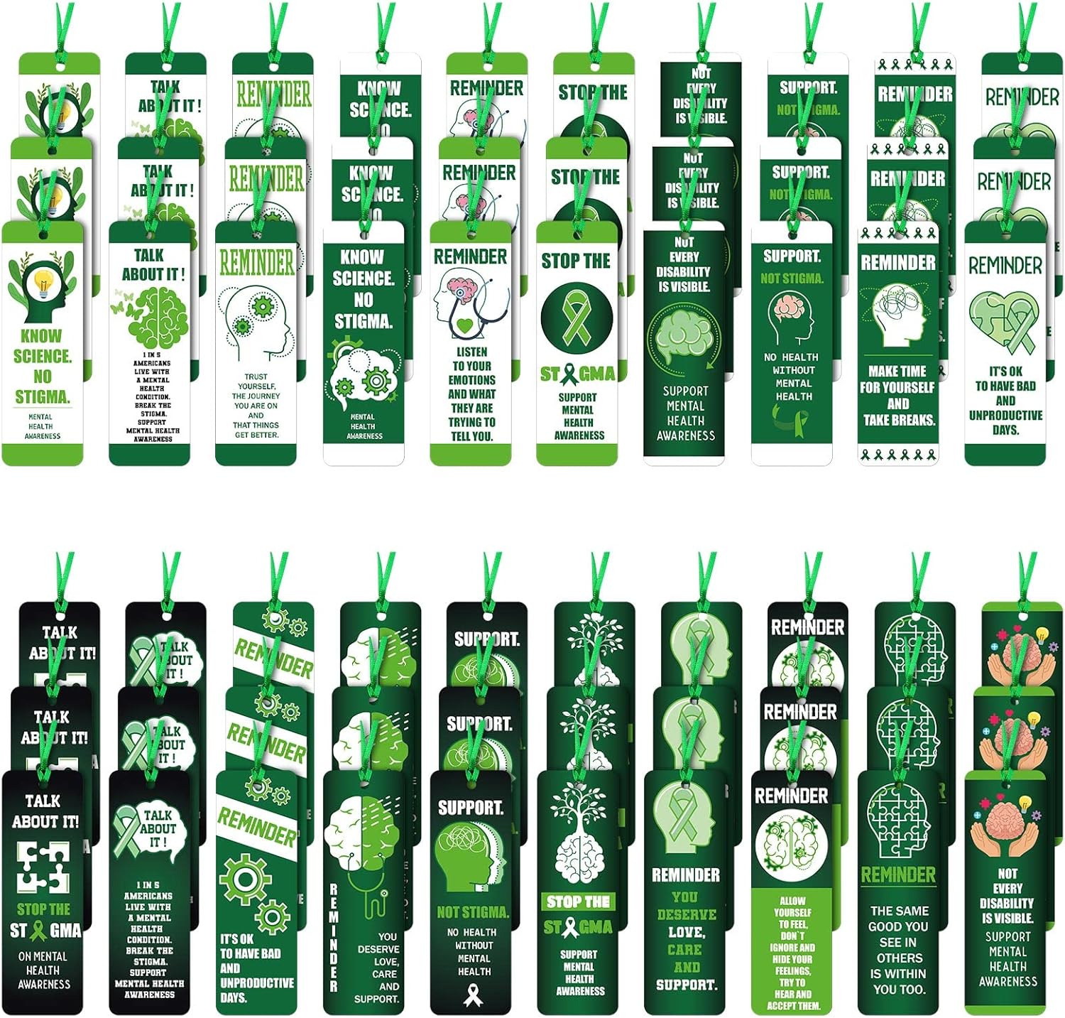 Amazon.com : 60 Pieces Mental Health Awareness Bookmarks Bulk Green ...