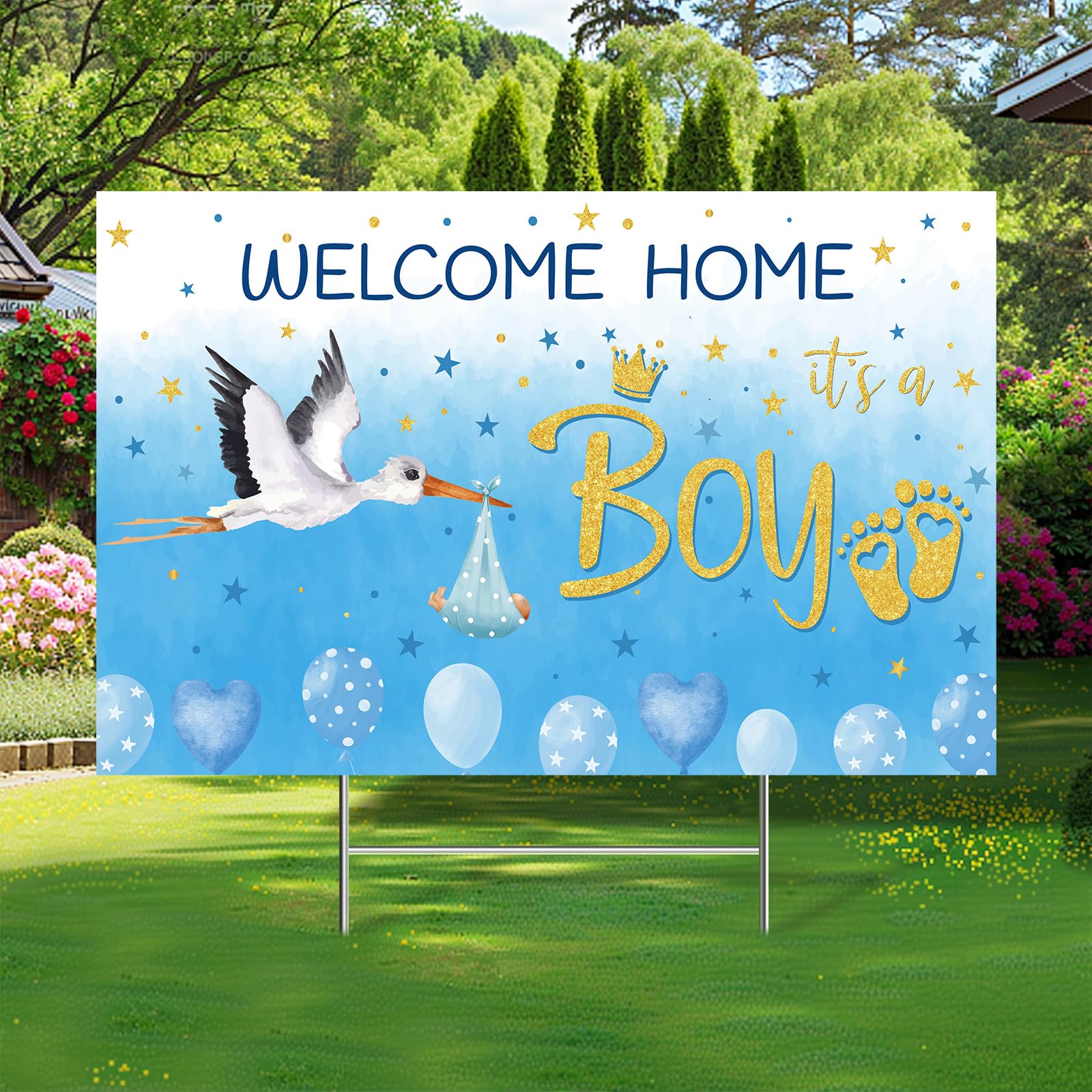 Amazon.com : Welcome Home It's A Boy Yard Sign with Stake Gender Reveal ...
