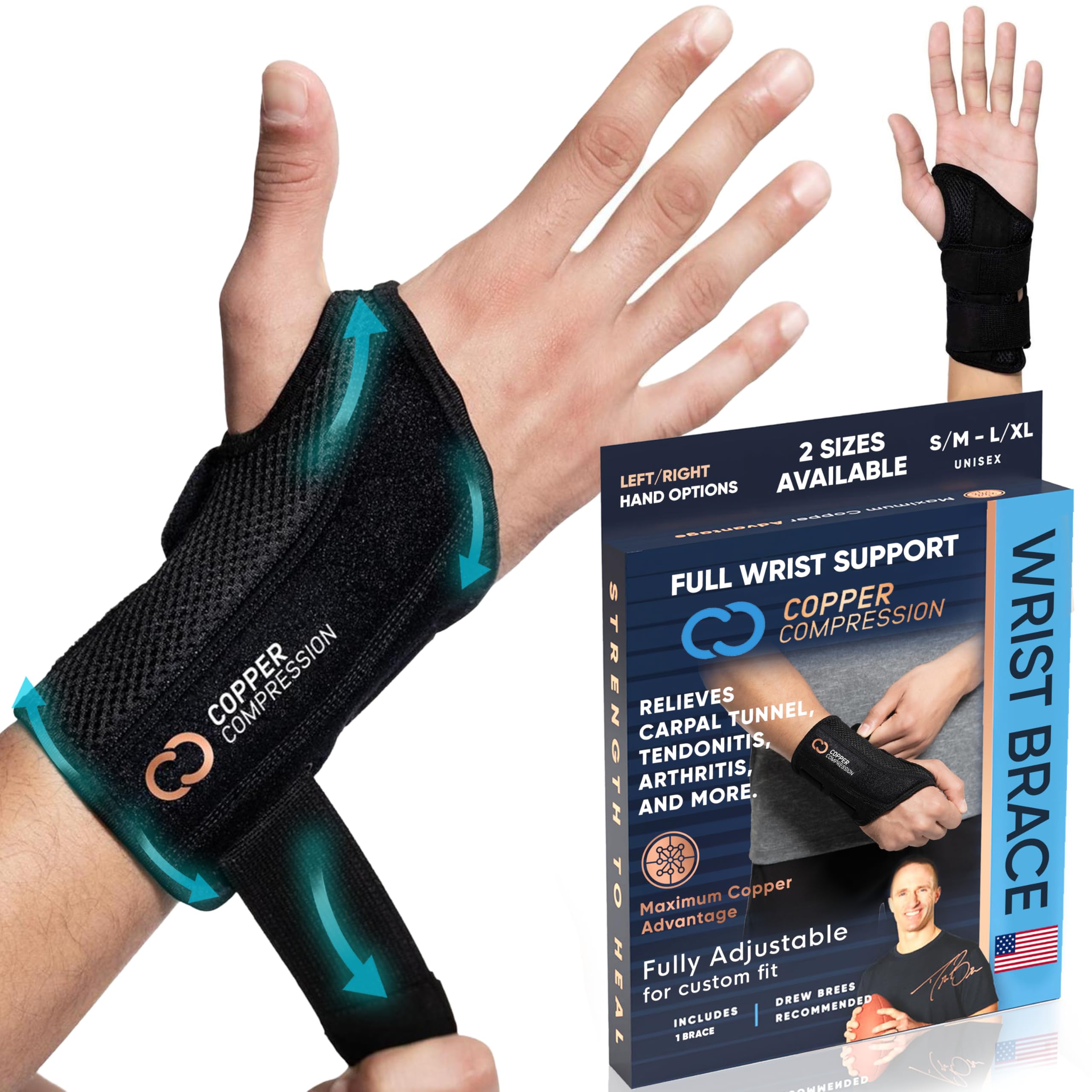 Copper Compression Advanced Wrist Brace Copper Infused Adjustable ...