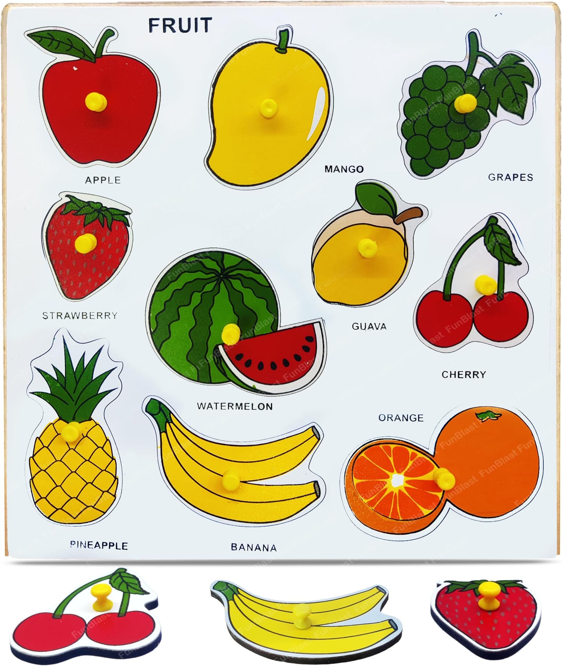 FunBlast Wooden Learning Fruits Puzzle Board for Kids - Educational ...