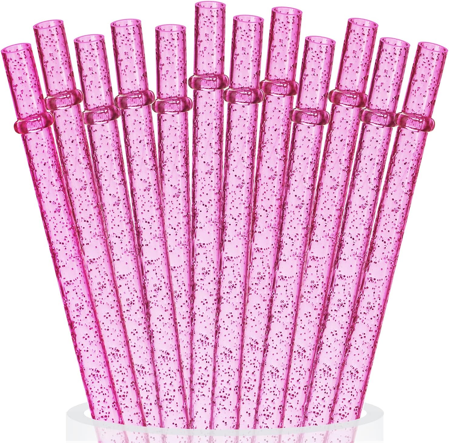 Amazon.com: ALINK 12PCS Reusable Clear Pink Glitter Straws, 11" Long ...