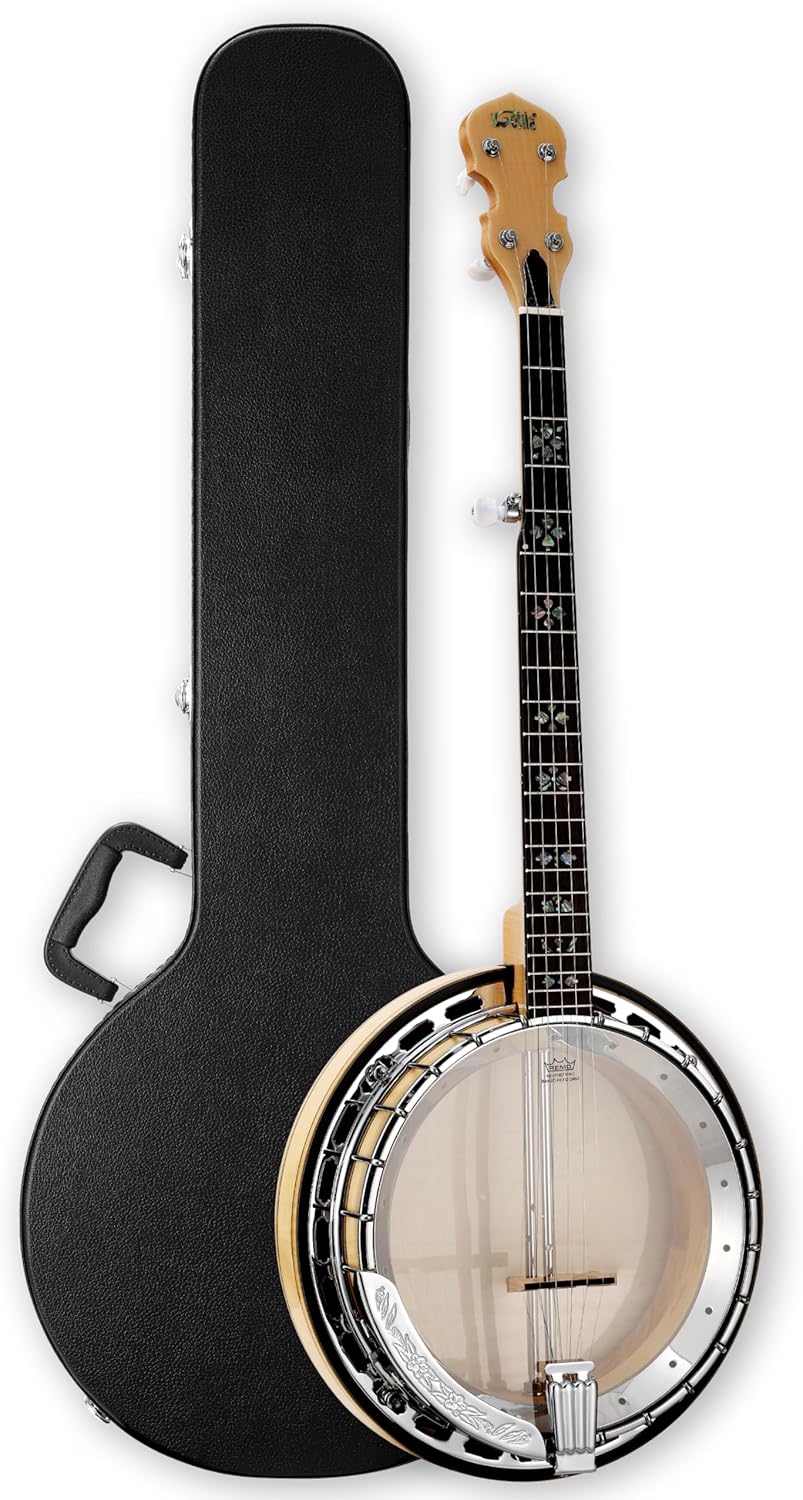 Amazon.com: Gosila 5 String Full Size Banjo Solid Back Remo Head Coated ...