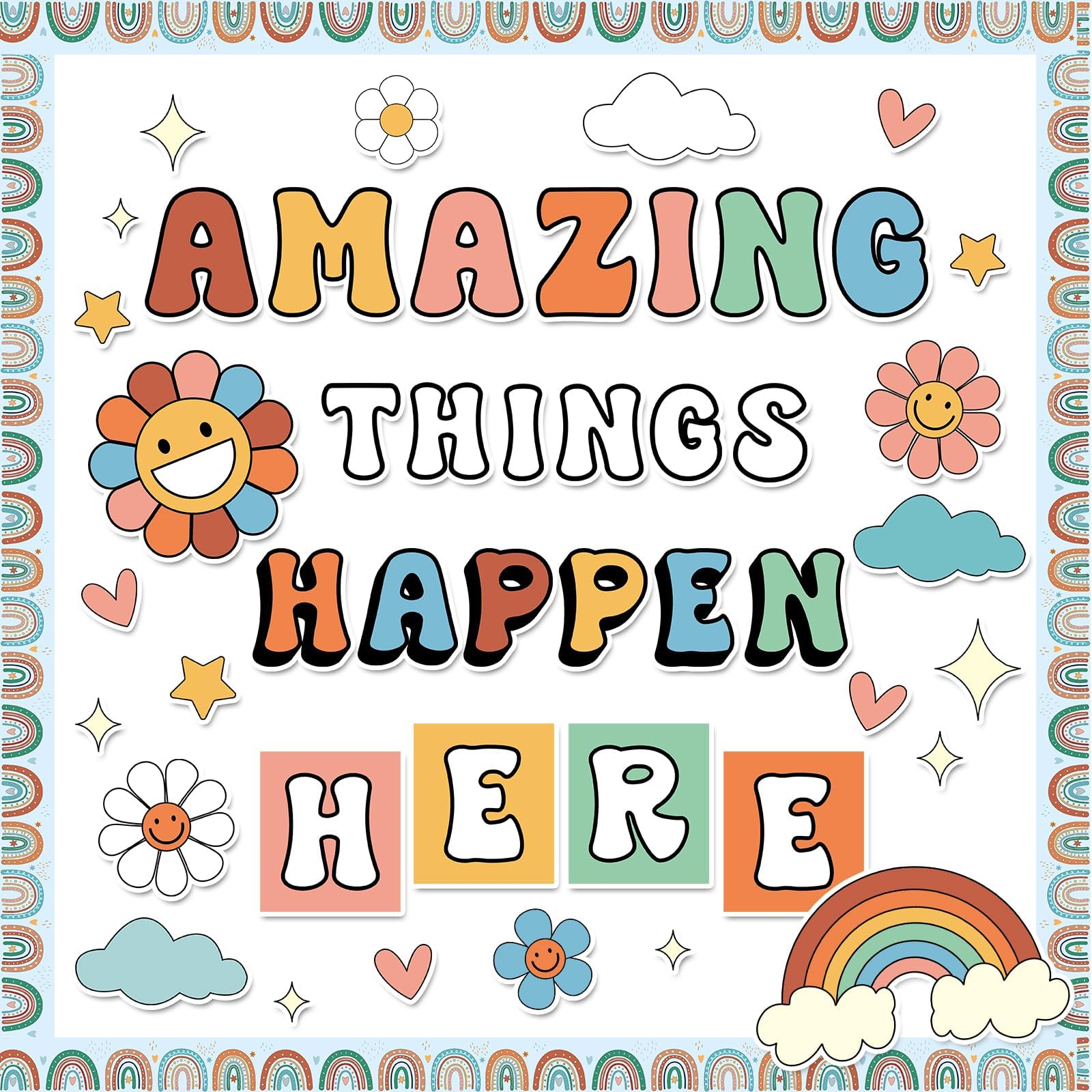 Amazon.com : Amazing Things Happen Here Boho Bulletin Board Decoration ...