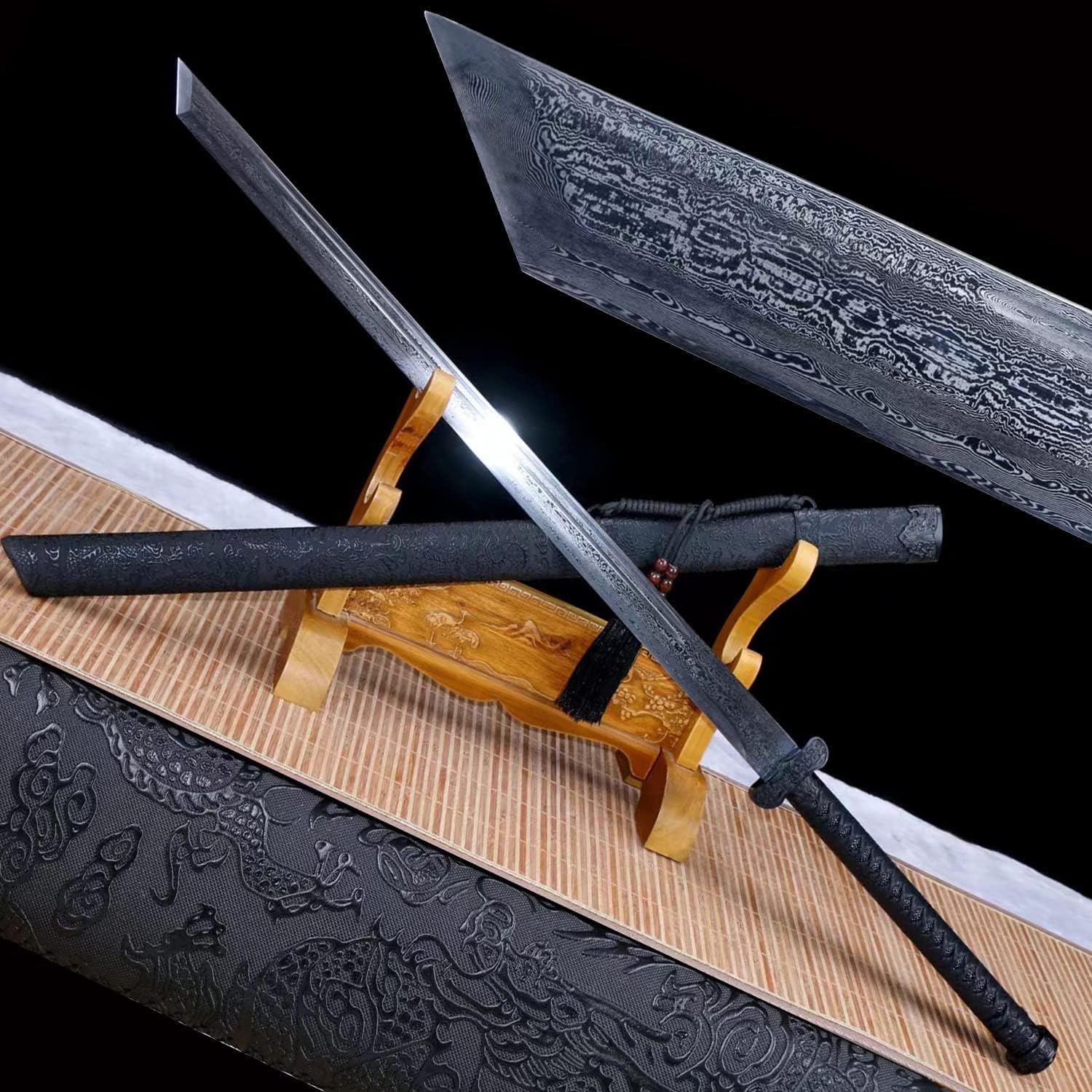 Amazon.com : HERO SWORD Forged Damascus Folded Steel Black Dragon Sword ...