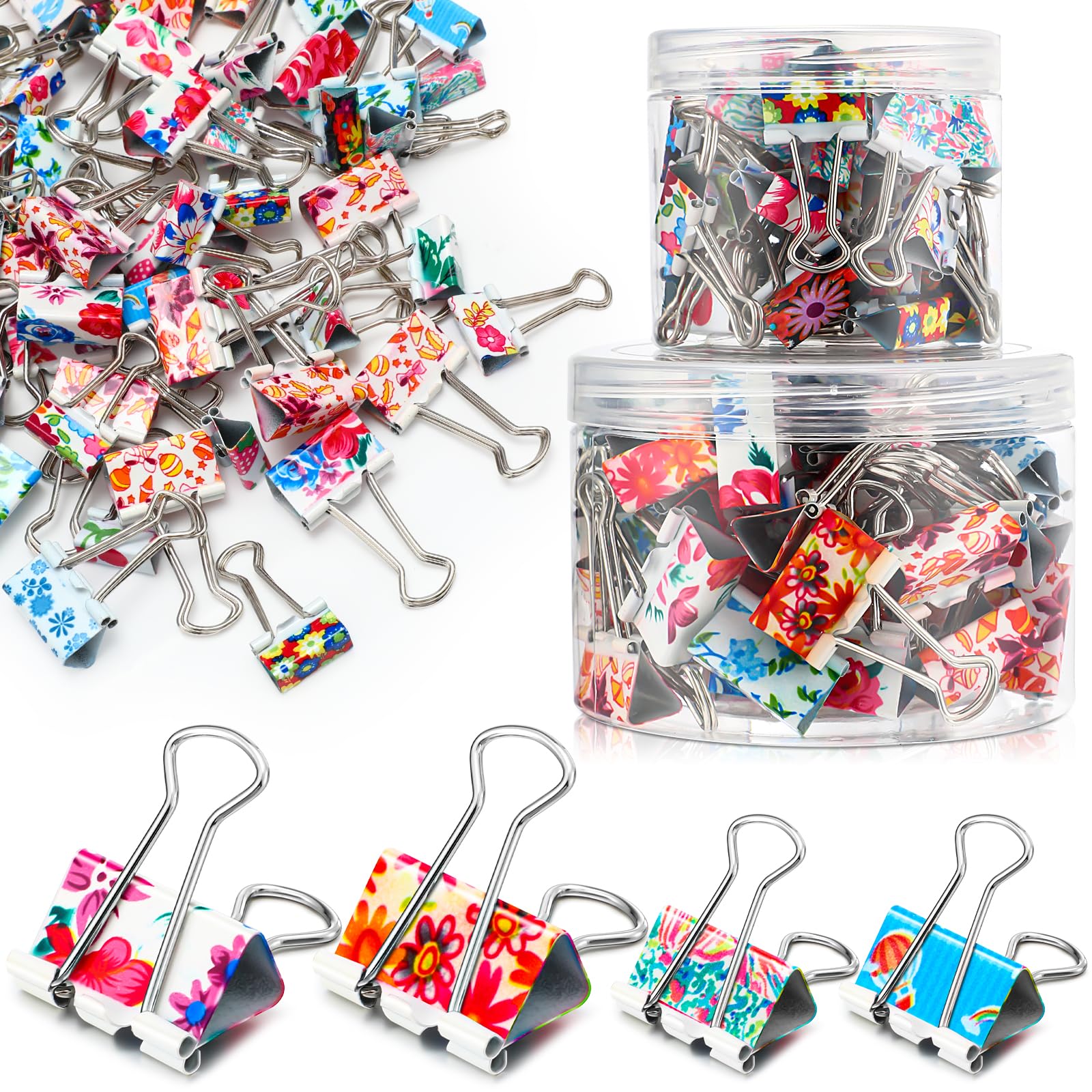 Amazon.com : Cholemy 88 Pcs Binder Clips Floral Binder Clips Binder ...