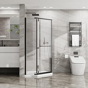 Corner Shower Door 36"D x 36"W x 72"H, Neo-Angle Frameless Shower Enclosure with Clear SGCC ...