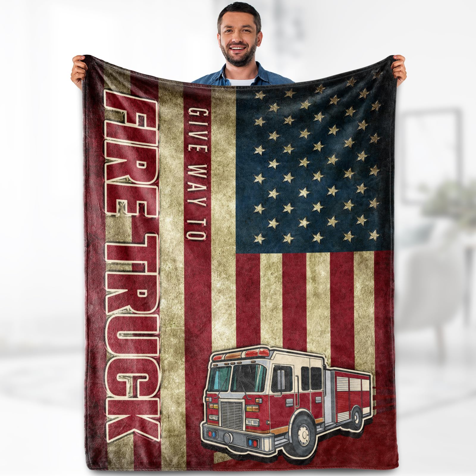 Amazon.com: Firefighter Blanket Gifts for Men - Fire Truck American ...