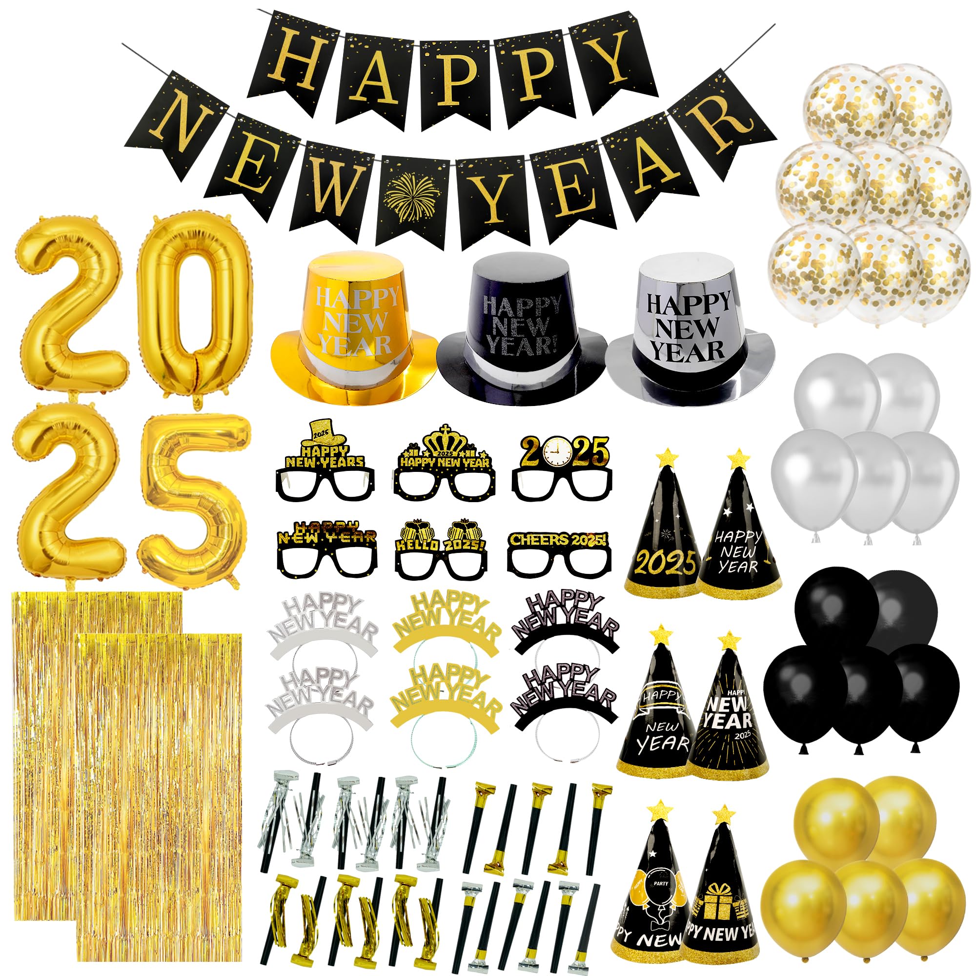 Amazon.com: Amandir 71Pcs New Years Eve Party Supplies 2025, Happy New ...