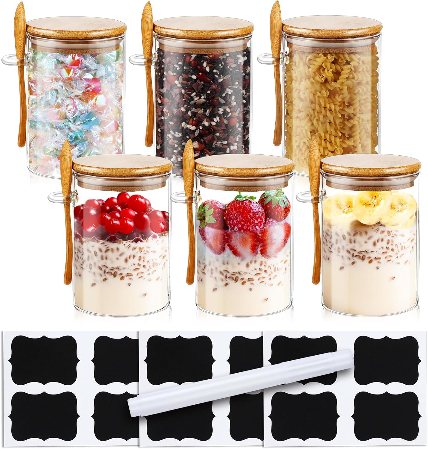Amazon.com: Bokon 6 Sets Glass Jars with Bamboo Lids and Spoon 18.2 oz ...