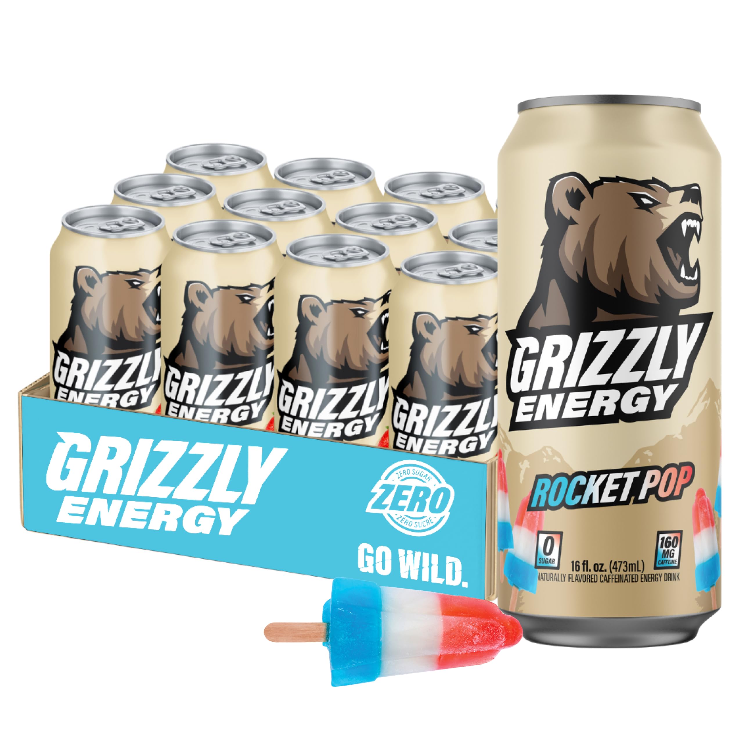 Amazon.com: GRIZZLY Energy Drink Rocket Pop Taurine B Vitamins & 160mg ...