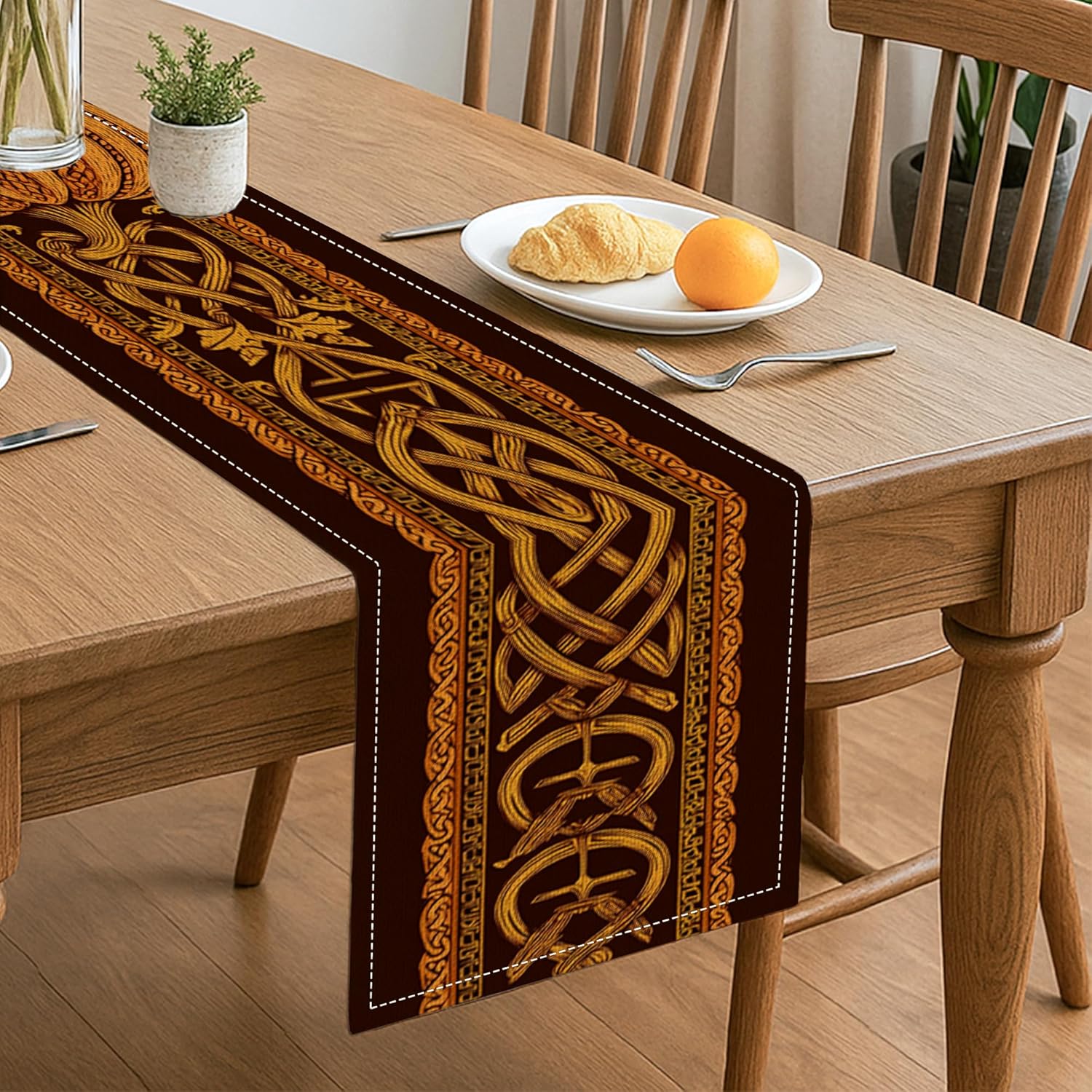 Amazon.com: Celtic Knot Table Runner, Vintage Brown and Gold Patterned ...
