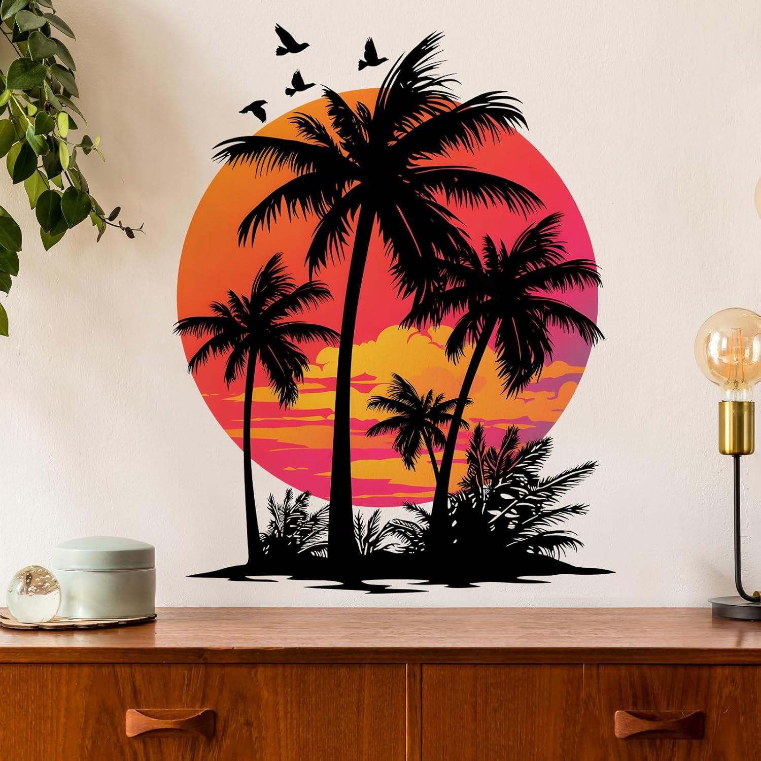 Amazon.com: RoyoLam Tropical Sunset with Palm Trees and Birds Wall ...