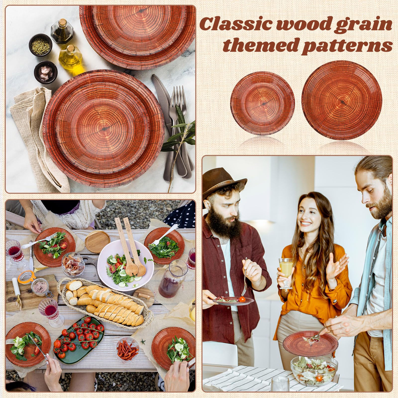 Snapklik.com : 100 Pack Dark Wood Grain Paper Plates Wooden Slice ...