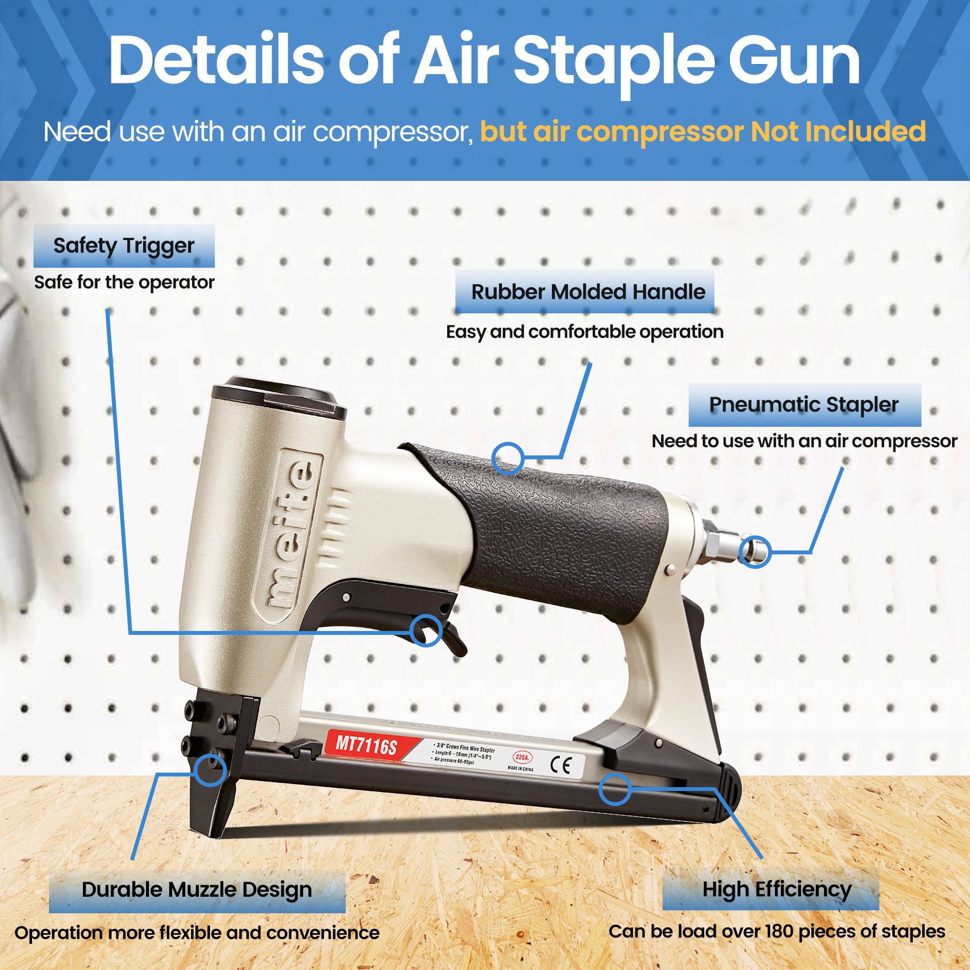 Snapklik.com : Meite MT7116S Pneumatic Upholstery Stapler 22 Gauge 71 ...