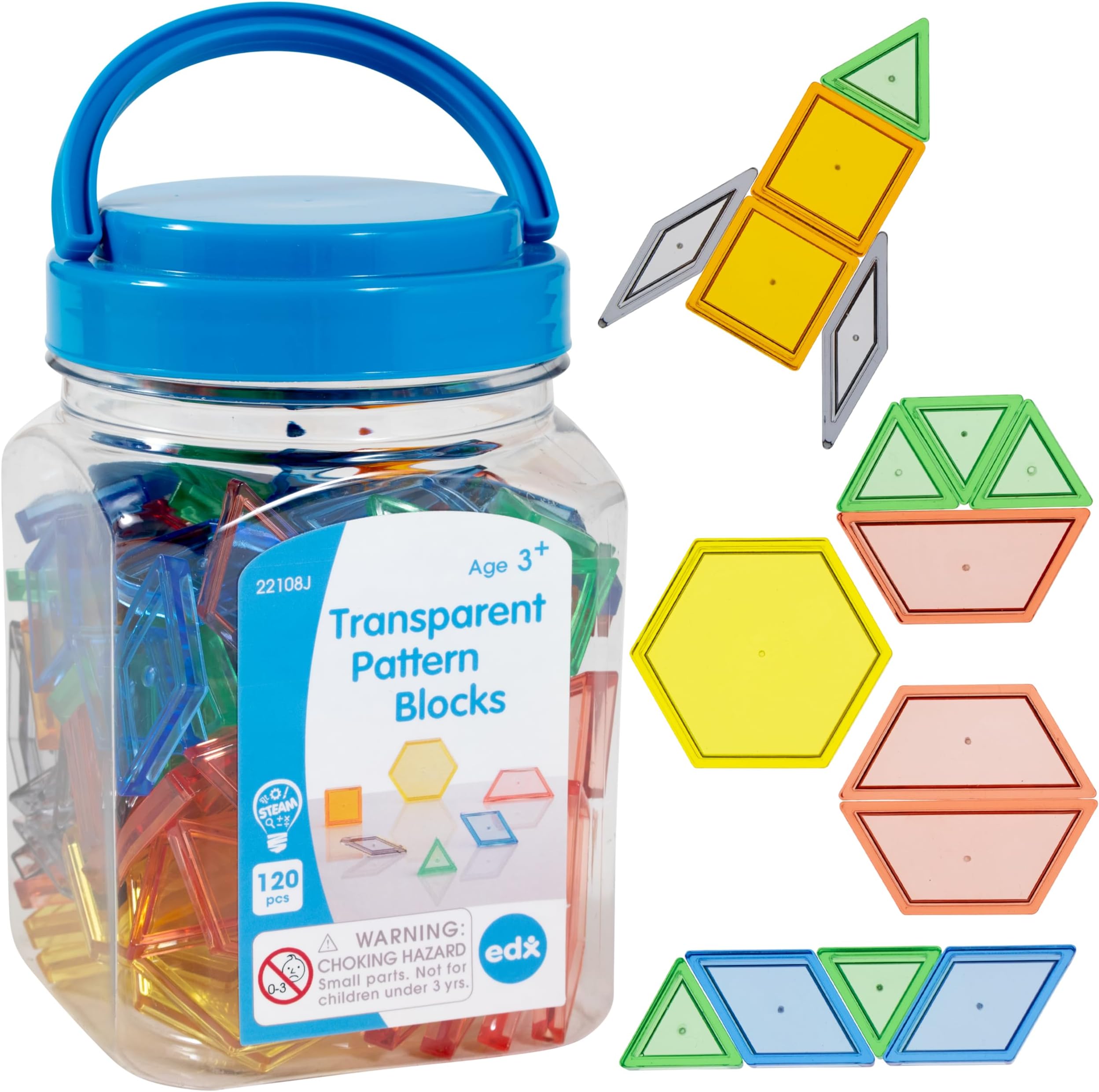 edxeducation Plastic Transparent Pattern Blocks Age 3+ | 120 Pieces ...