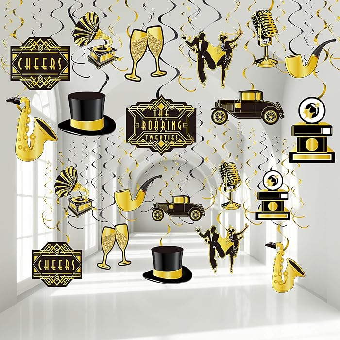 Buy 30 Pieces Roaring 20s Swirls Party Decorations Black Gold Birthday
