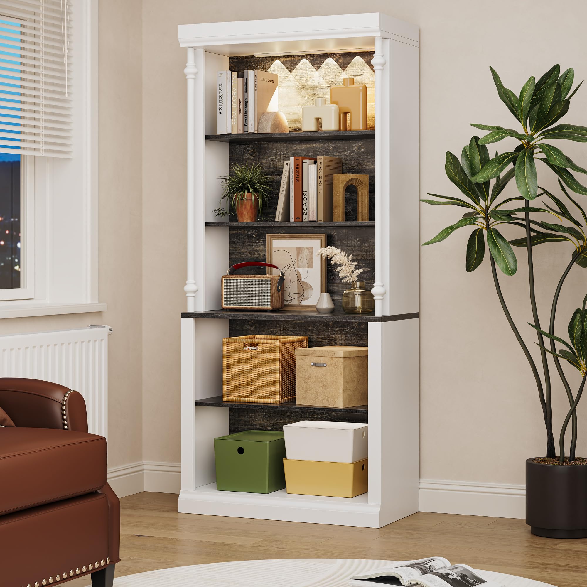 Amazon.com: GAOMON 5-Tier Open Bookcase, Tall Roman Column Bookshelf ...