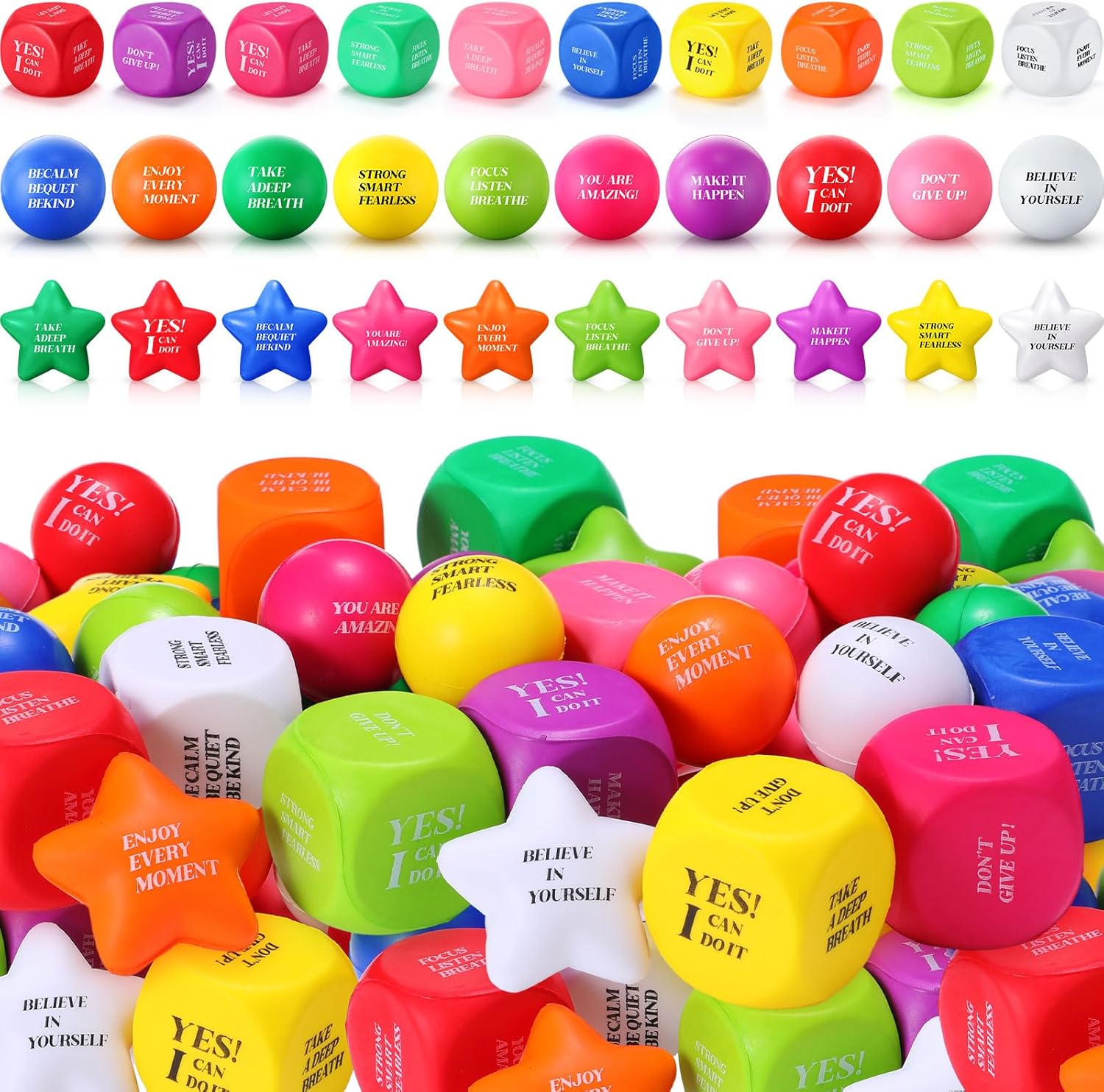 Amazon.com: Jenaai 60 Pcs Motivational Stress Balls Colorful Foam ...