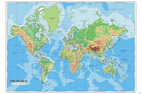 Walls and Murals World Map Wall Posters (70 x 104cm, Vinyl, Multicolour ...