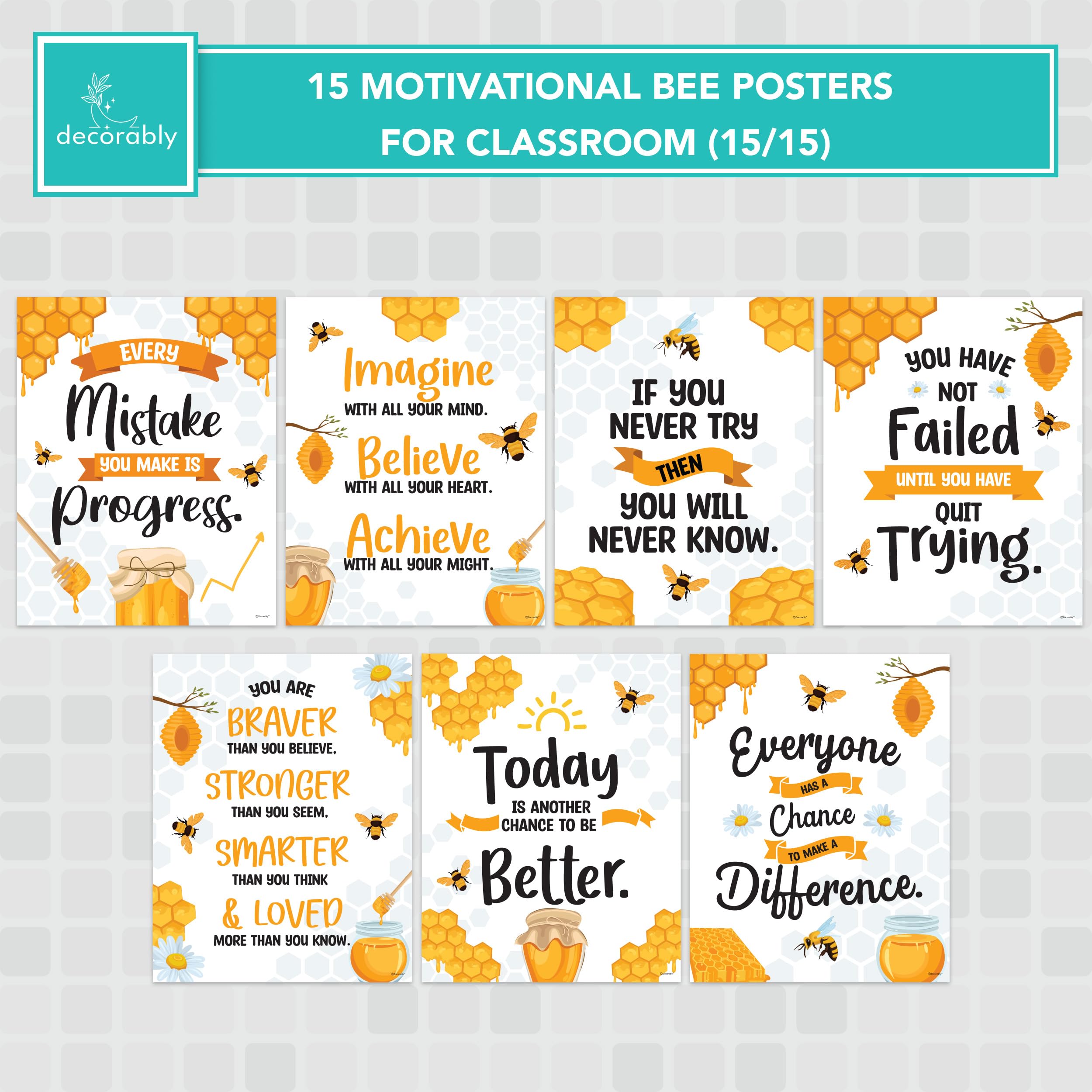 Snapklik.com : Decorably 15 Motivational Bee Posters For Classroom ...