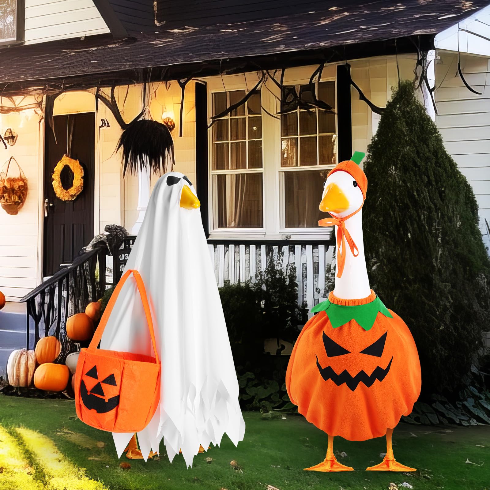 Amazon.com: Silicherry 2 Set Halloween Goose Outfit Lawn Porch Goose ...