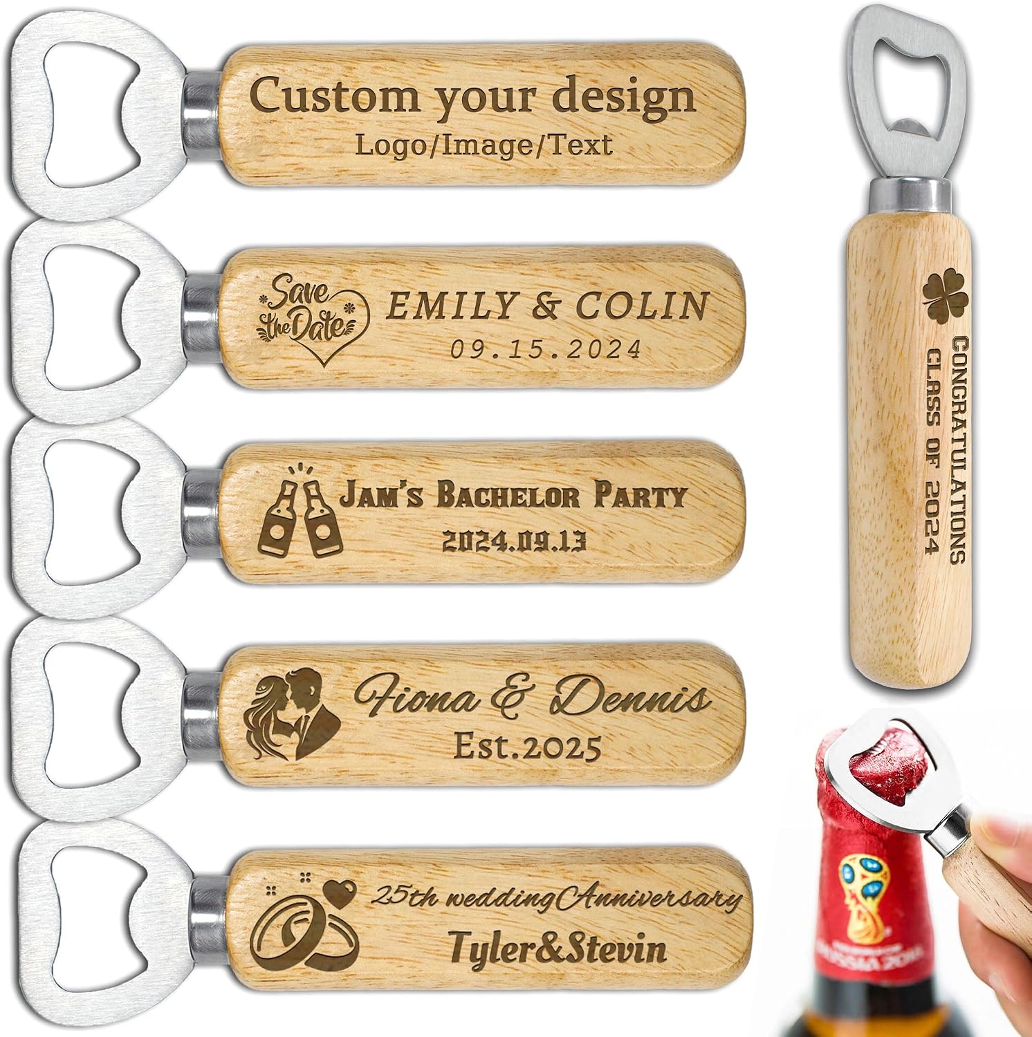 Amazon.com: 15-100PCS Custom Bottle Opener with Handle, Personalized ...