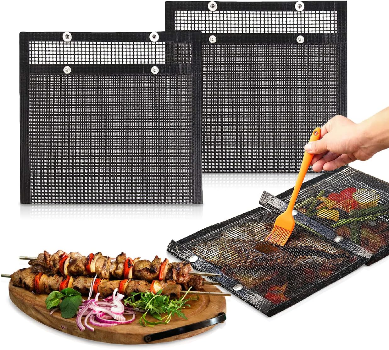 Amazon.com : 2 Pack BBQ Mesh Grill Bags Reusable, 11" x 9" Reusable Non ...