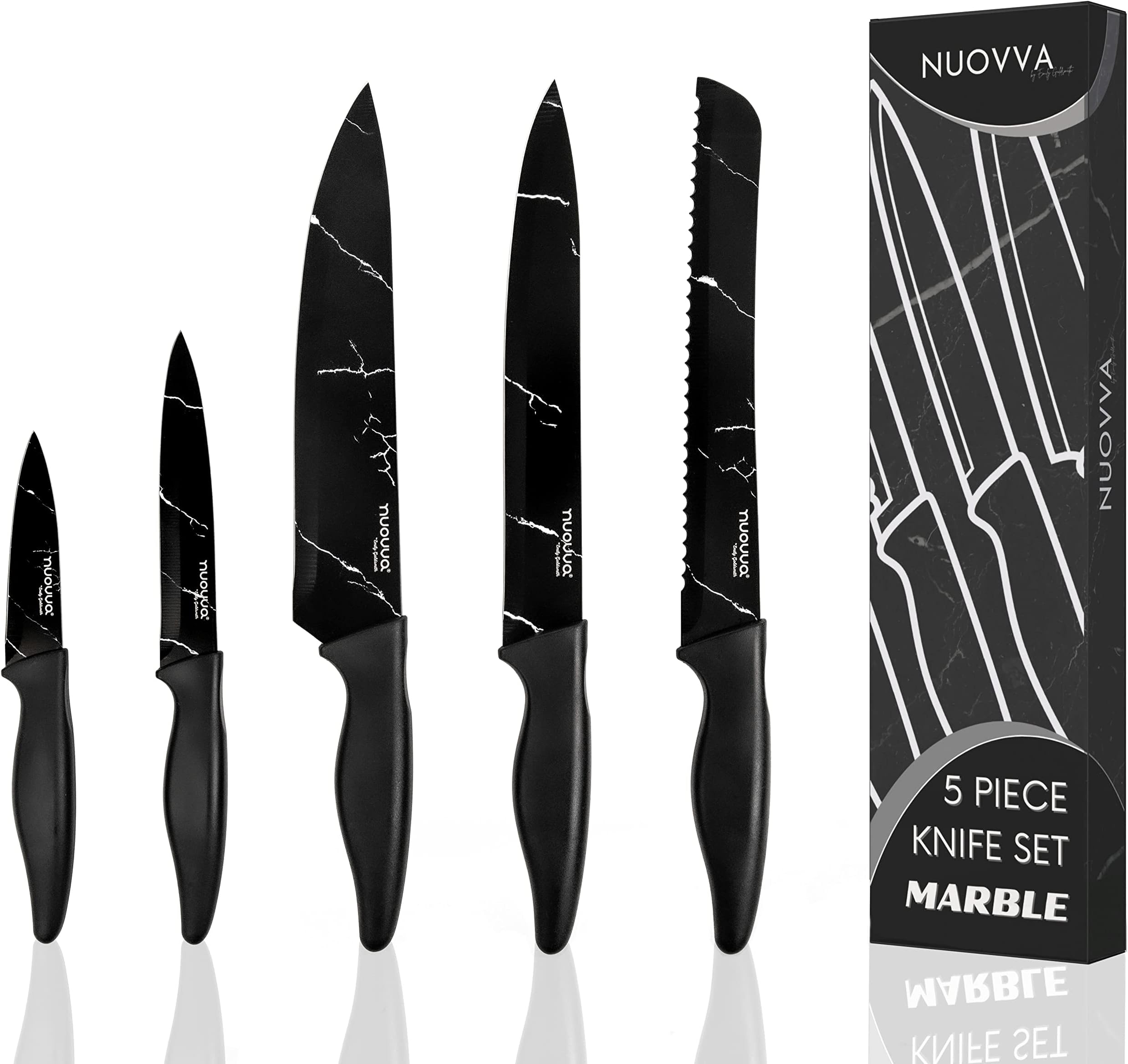 Axer Black Knife Set 6 pcs - Sharp Knife Set Black with Soft Handle ...