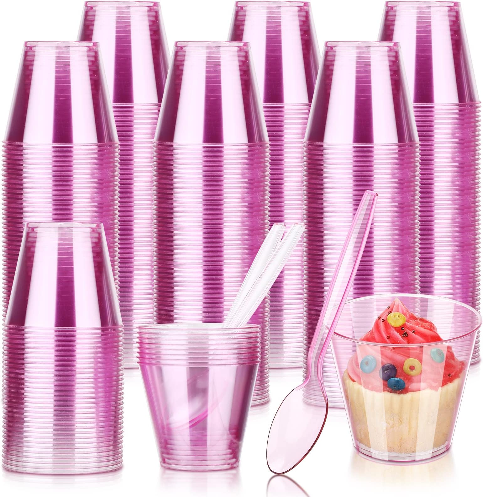 Amazon.com | Tanlade 100 Sets 5 oz Dessert Cups with Spoons Plastic ...