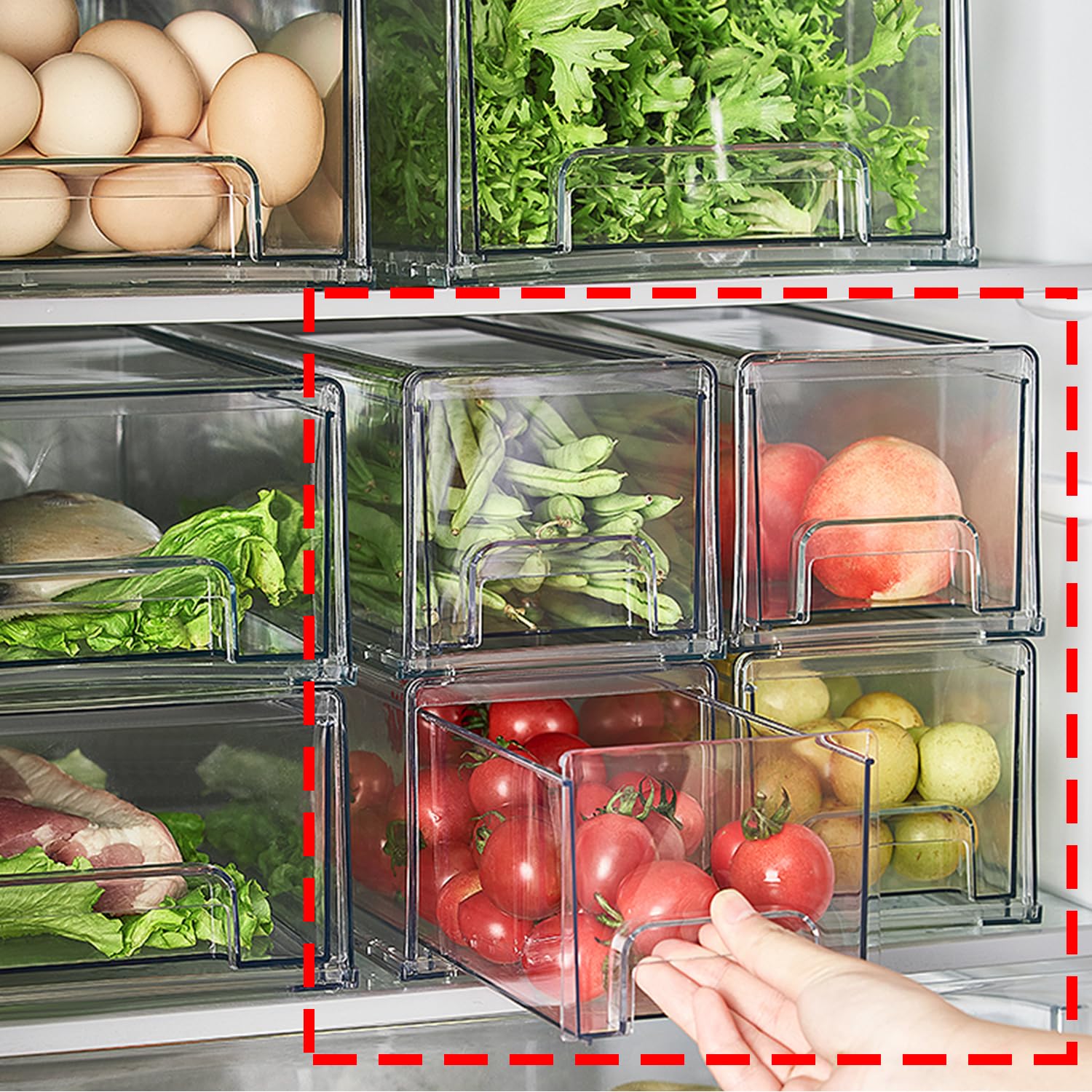 Yatmung 4 Pack - Stackable Refrigerator Drawers Pull Out Bins Fridge ...