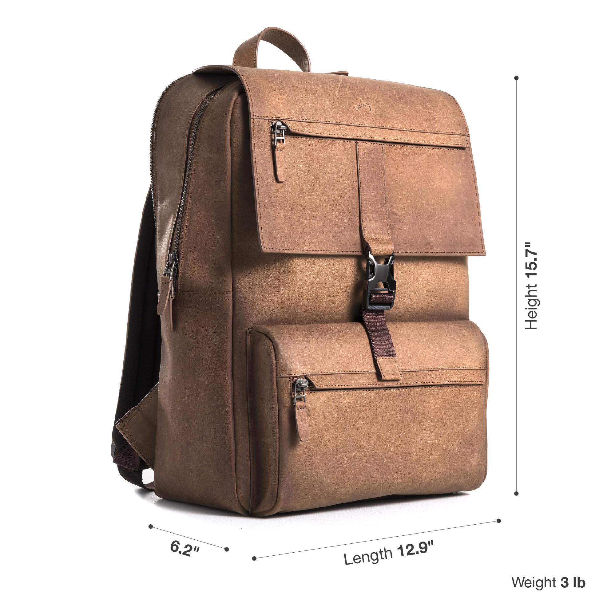 VELEZ Brown Top Grain Leather Backpack for Men - 17 Inch Laptop Bag for ...