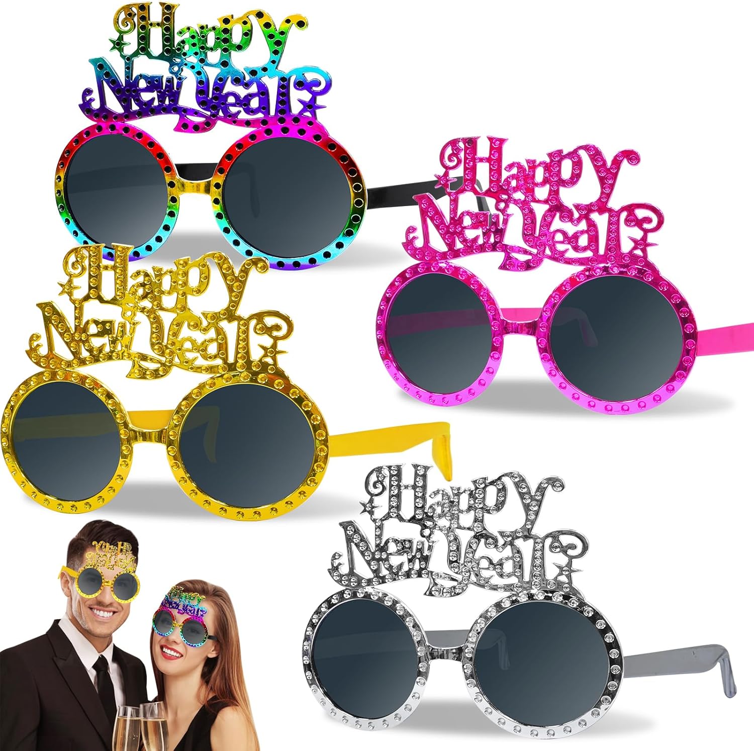 Amazon.com: TURNMEON 12 Pairs Happy New Year Eyeglasses New Years Eve ...