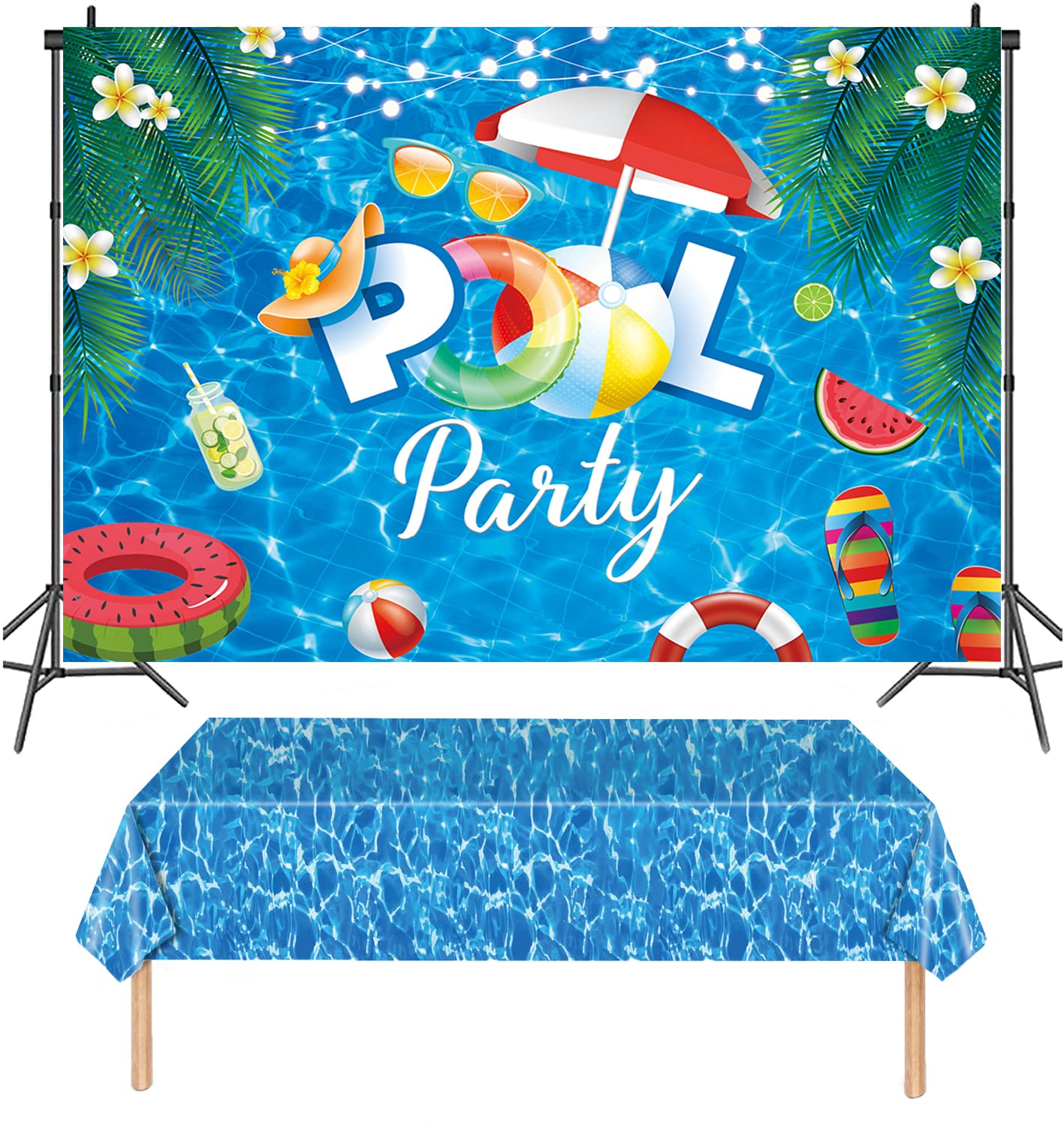 Amazon.com: XCKALI Blue Pool Party Photography Backdrop Tablecloth Set ...