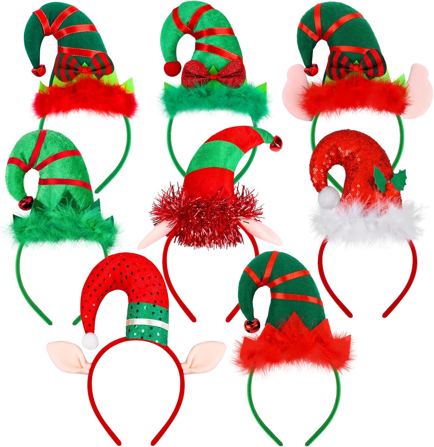 Amazon.com: Aodaer 8 Pack Christmas Headbands Cute Elf Hat Costume ...