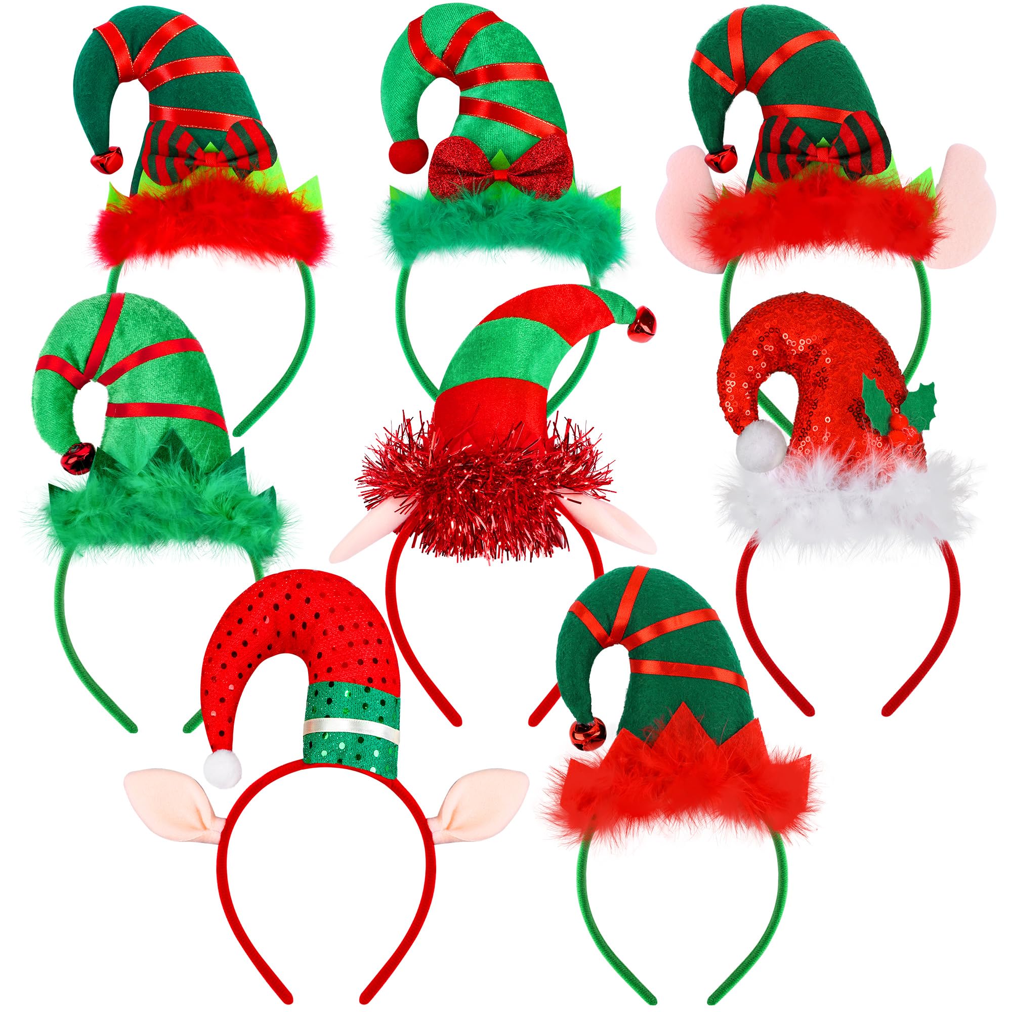 Amazon.com: Aodaer 8 Pack Christmas Headbands Cute Elf Hat Costume ...