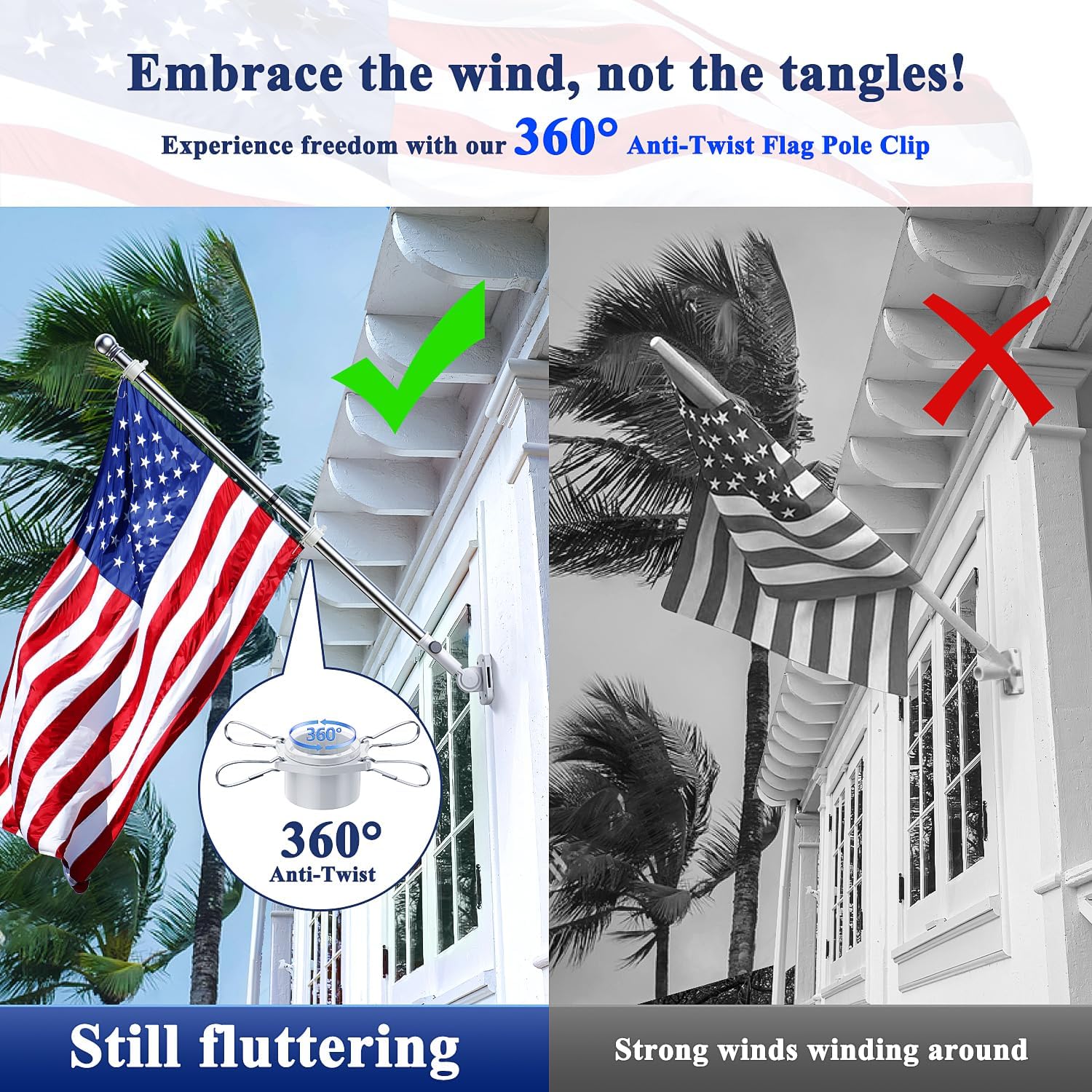 Snapklik.com : PHITRIC 6 FT Flag Pole Kit, Tangle Free Spinning Weather ...