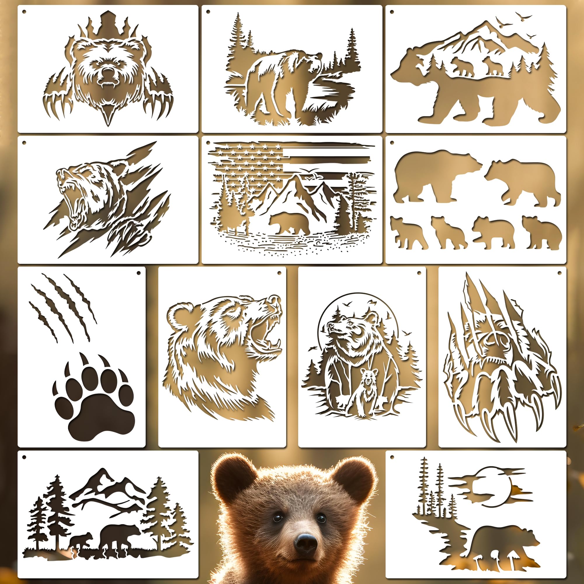 Amazon.com : JIHIMODO 12 Pieces Bear Wood Burnig Stencils for Painting ...
