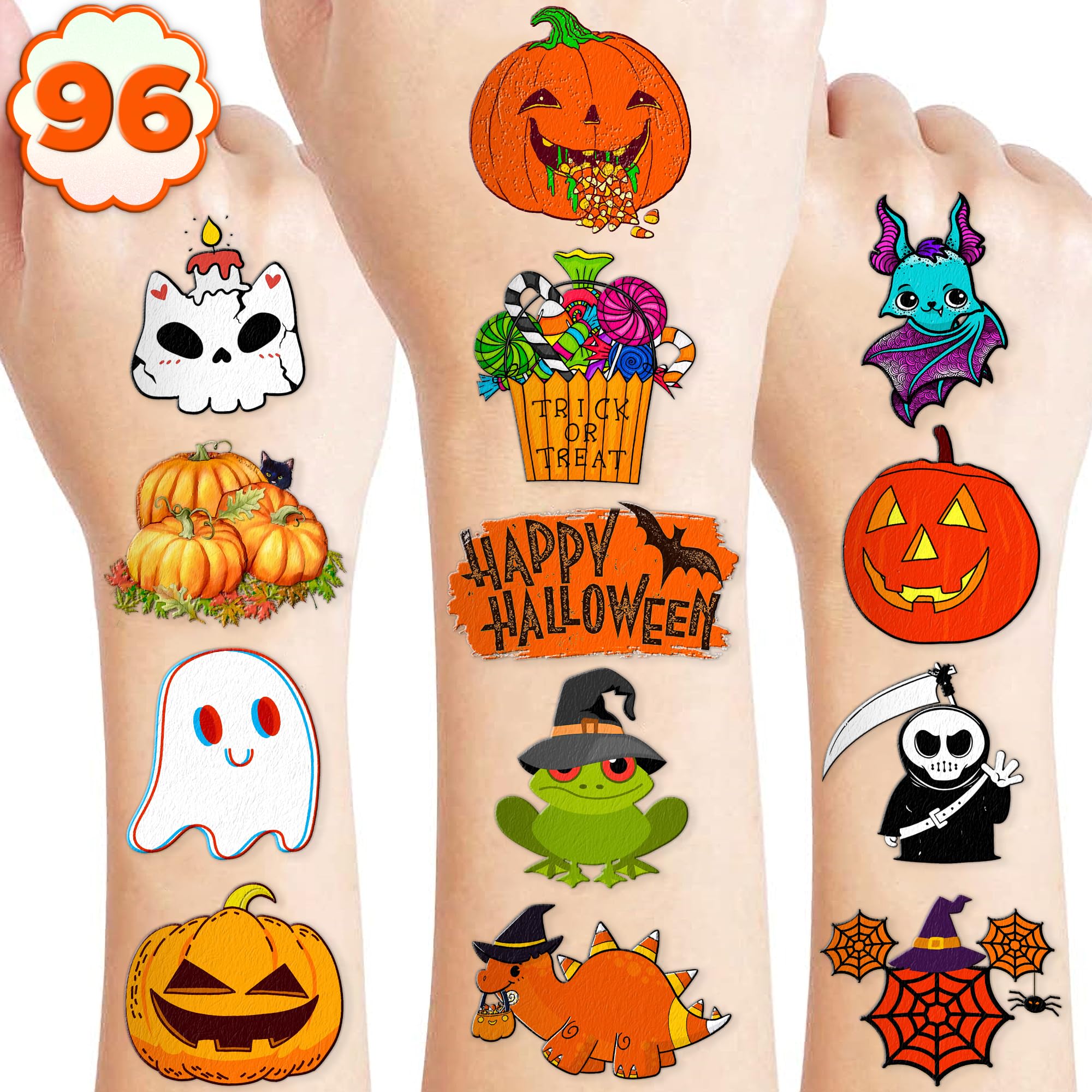 Amazon.com: 96 PCS Happy Halloween Pumpkin Temporary Tattoos Themed 1st ...
