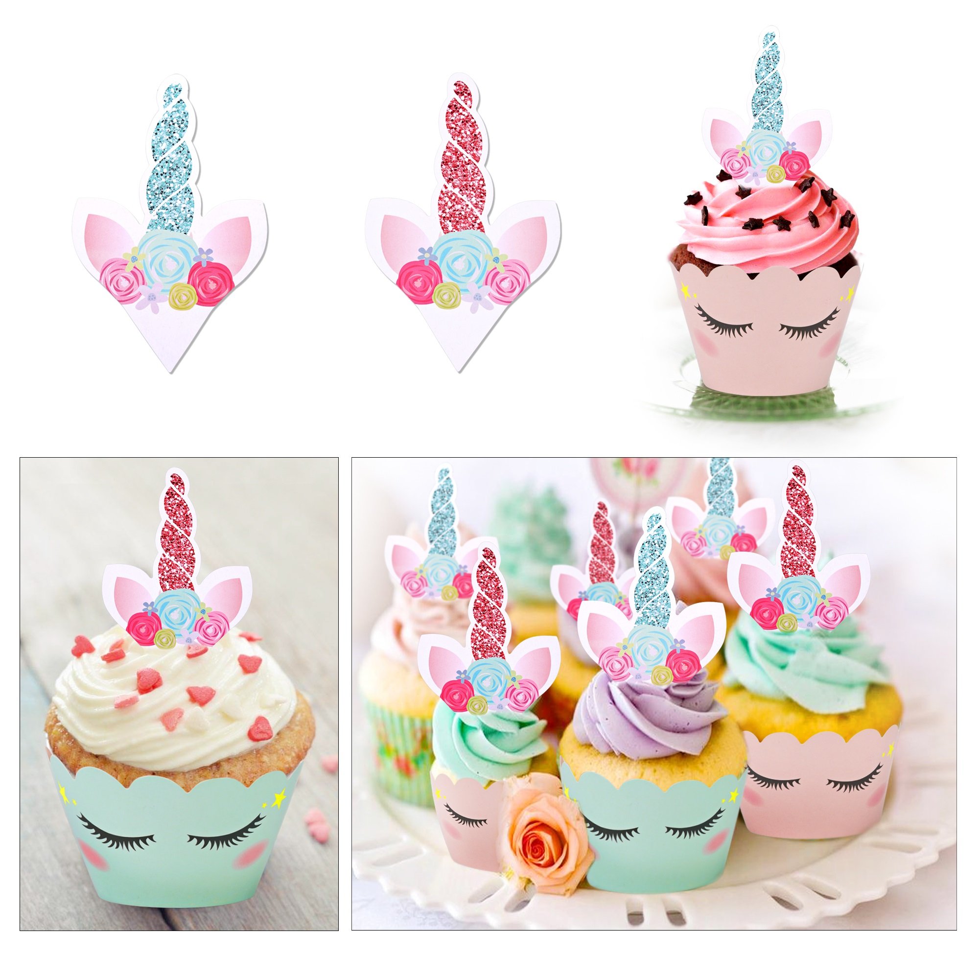 Buy Konsait Unicorn Cupcake Decorations, Unicorn Cupcake Toppers Horn ...