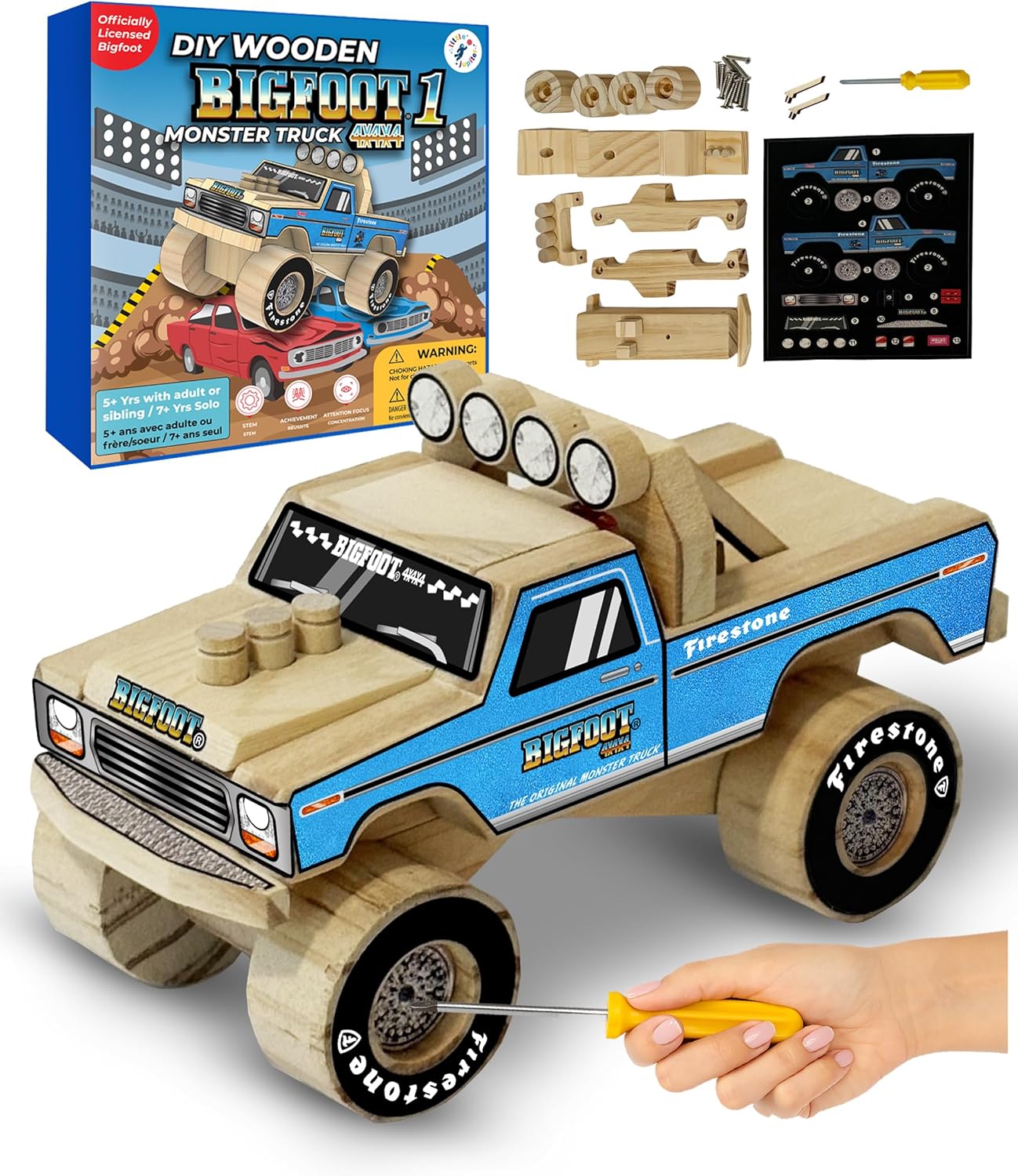 Amazon.com: DIY Bigfoot 1 Monster Truck Wooden Kit w/Stickers (Small 5 ...