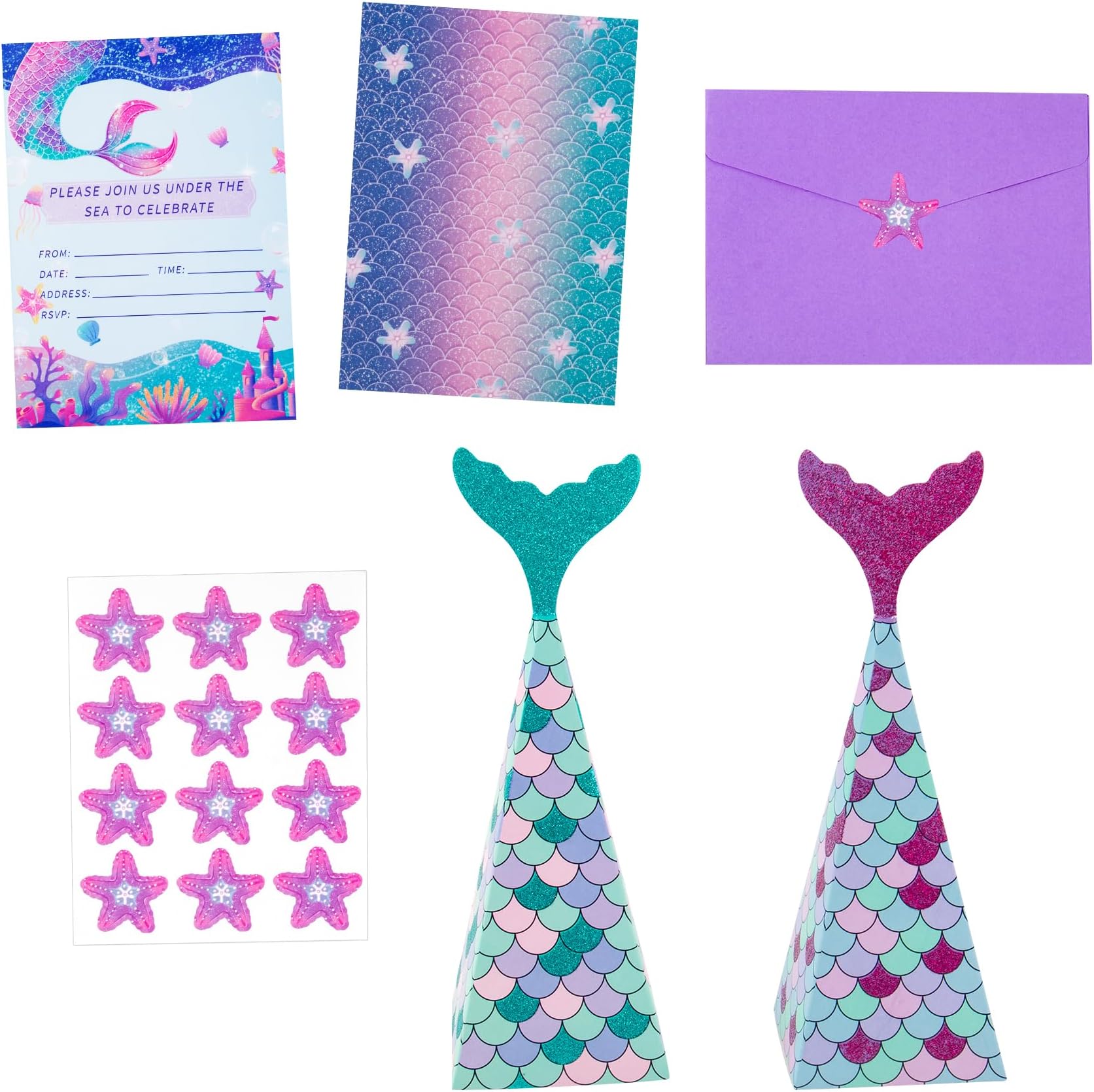 OPUHOHR Mermaids Birthday Invitation and Party Candy Boxes Set, Party ...