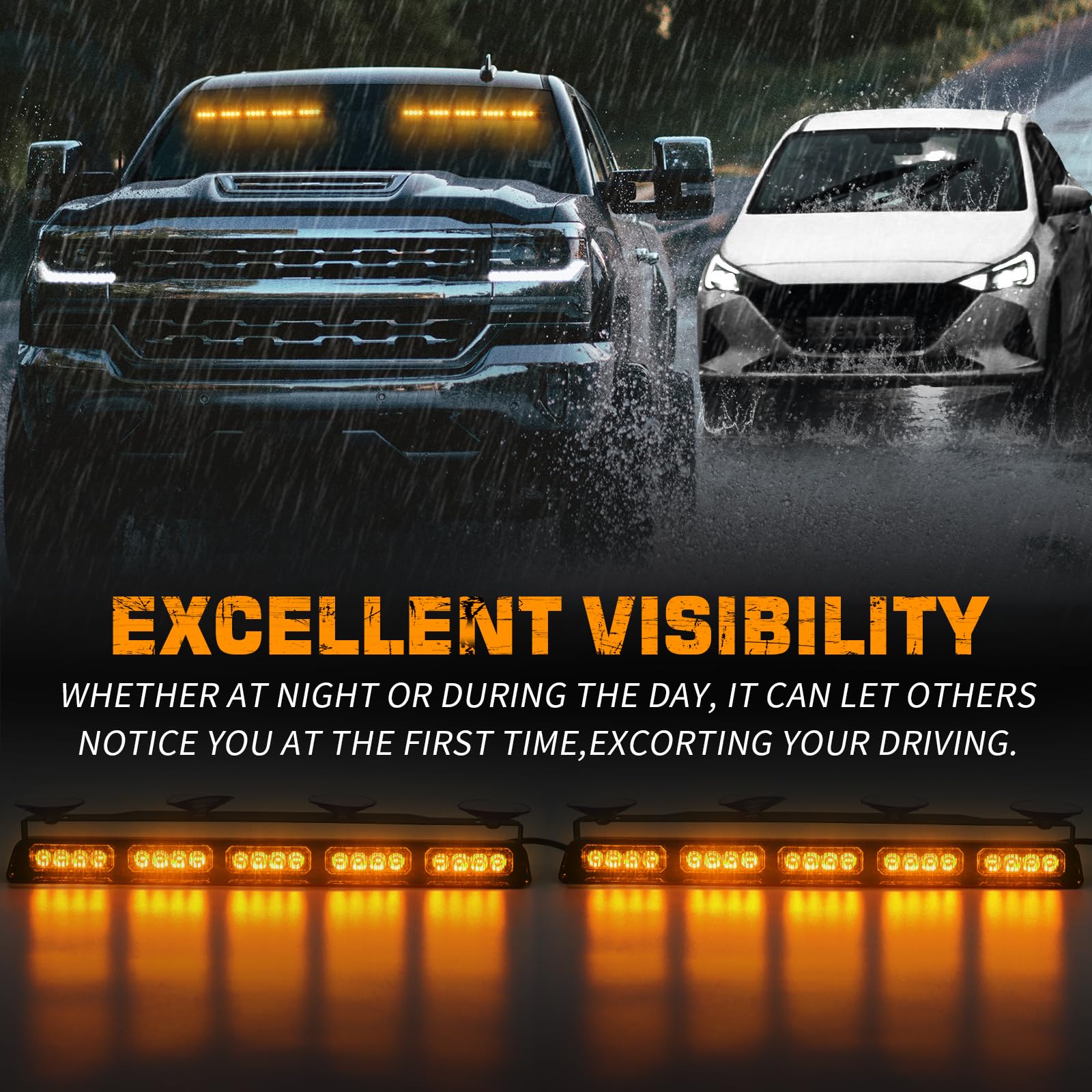 Snapklik.com : 2x 17 Inch Emergency Dash Amber Strobe Lights For Trucks ...