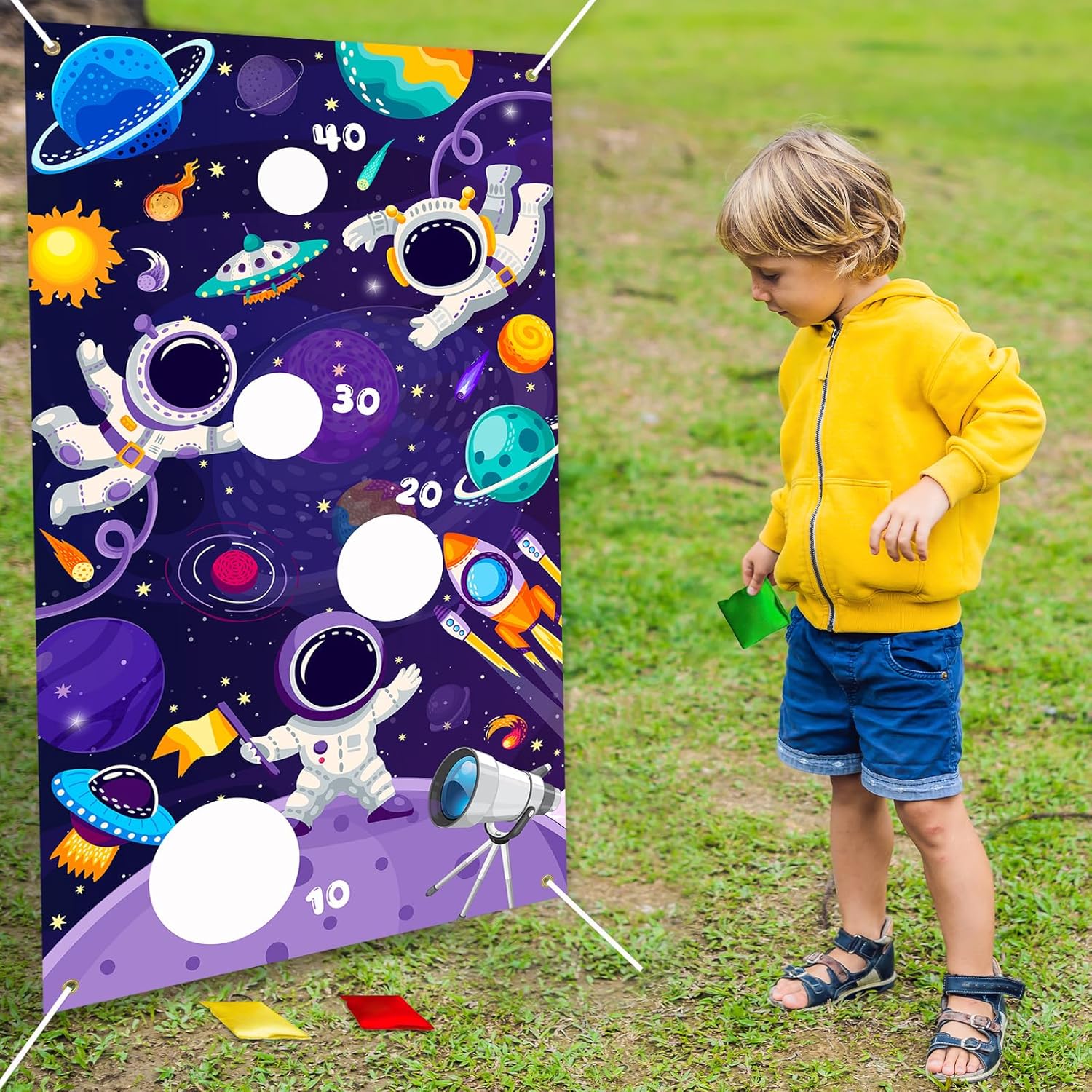 Amazon.com: Avezano Outer Space Toss Games Banner Backdrop 3 Bean Bags ...