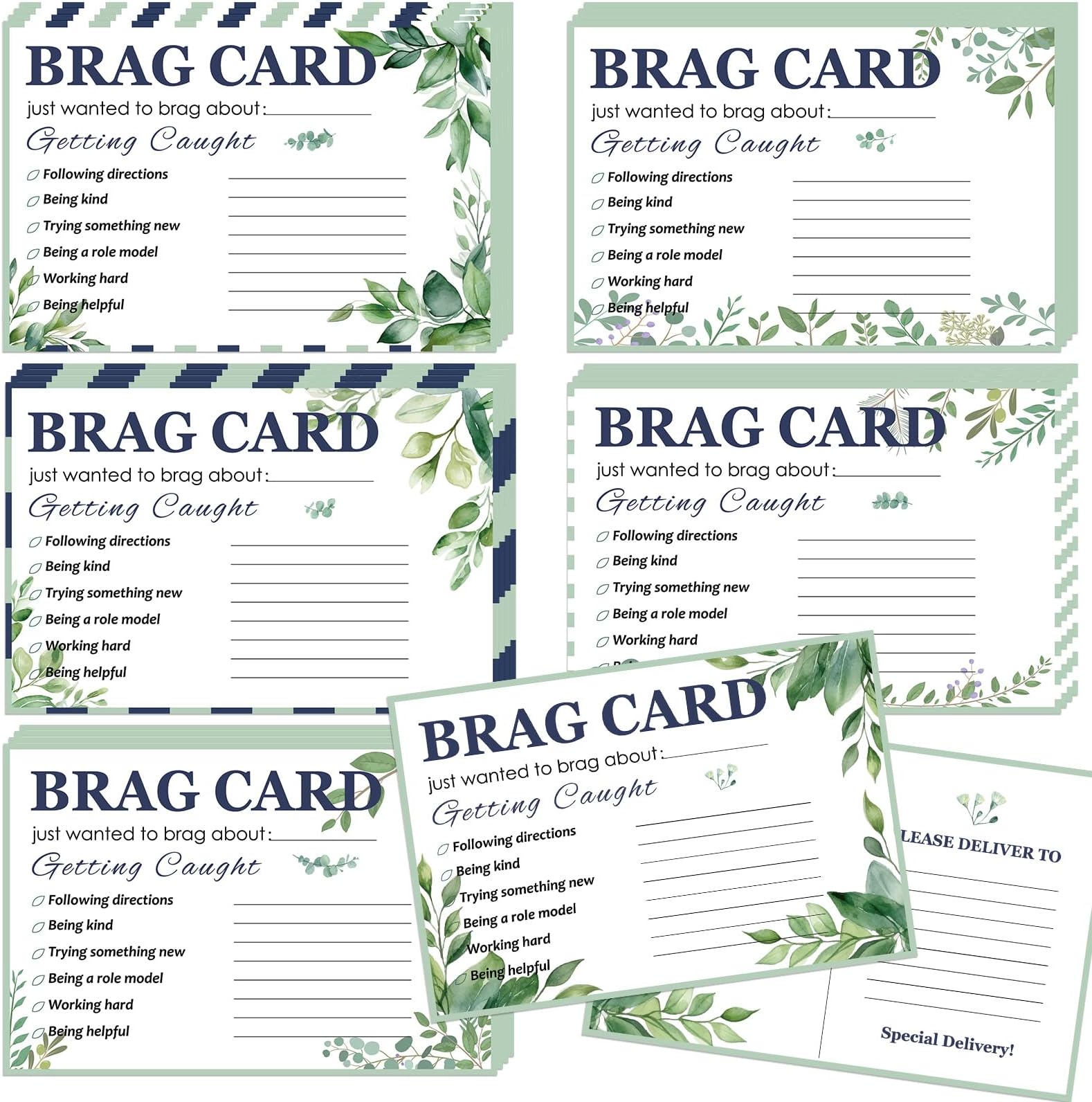 Amazon.com: CHUNNIN 60Pcs Eucalyptus Brag Cards Greenery Teacher Mail ...