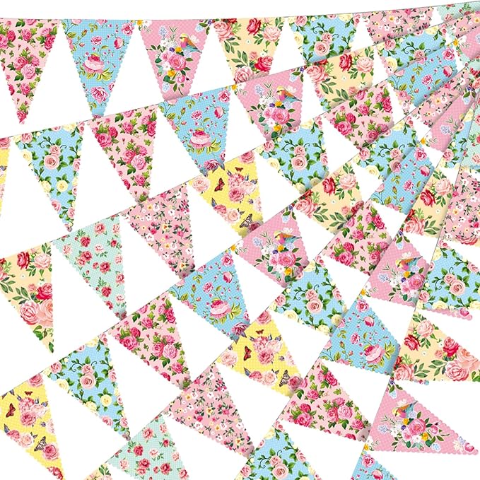 Amazon.com: Faccito 49 ft 60 Pcs Tea Floral Party Paper Bunting Decor ...
