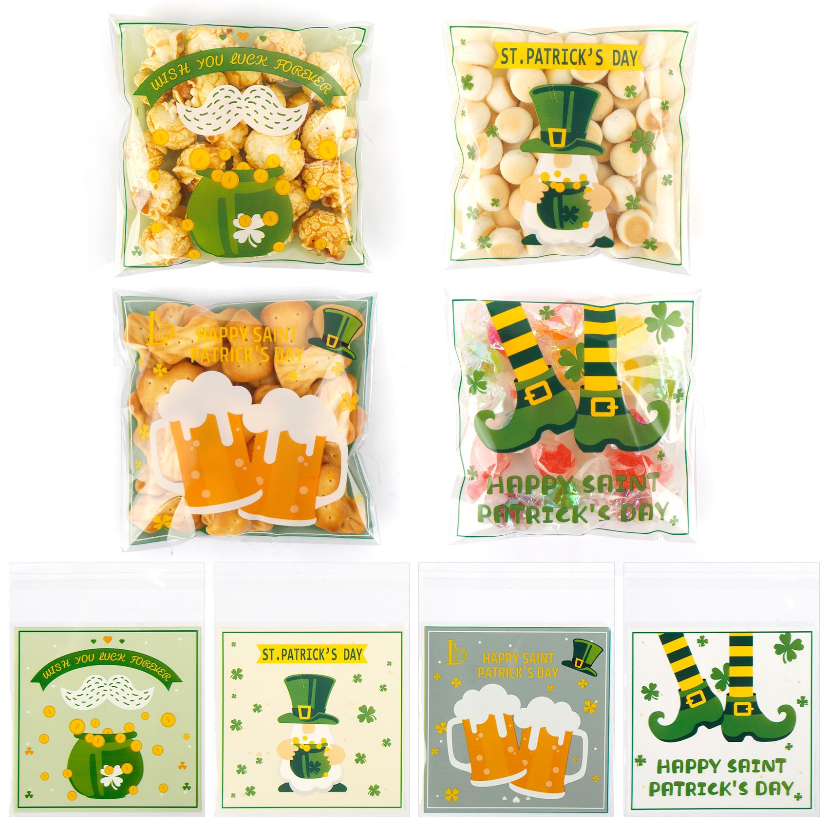 Amazon.com: St Patricks Day Treat Bags, 100 PCS Clear St Patricks ...